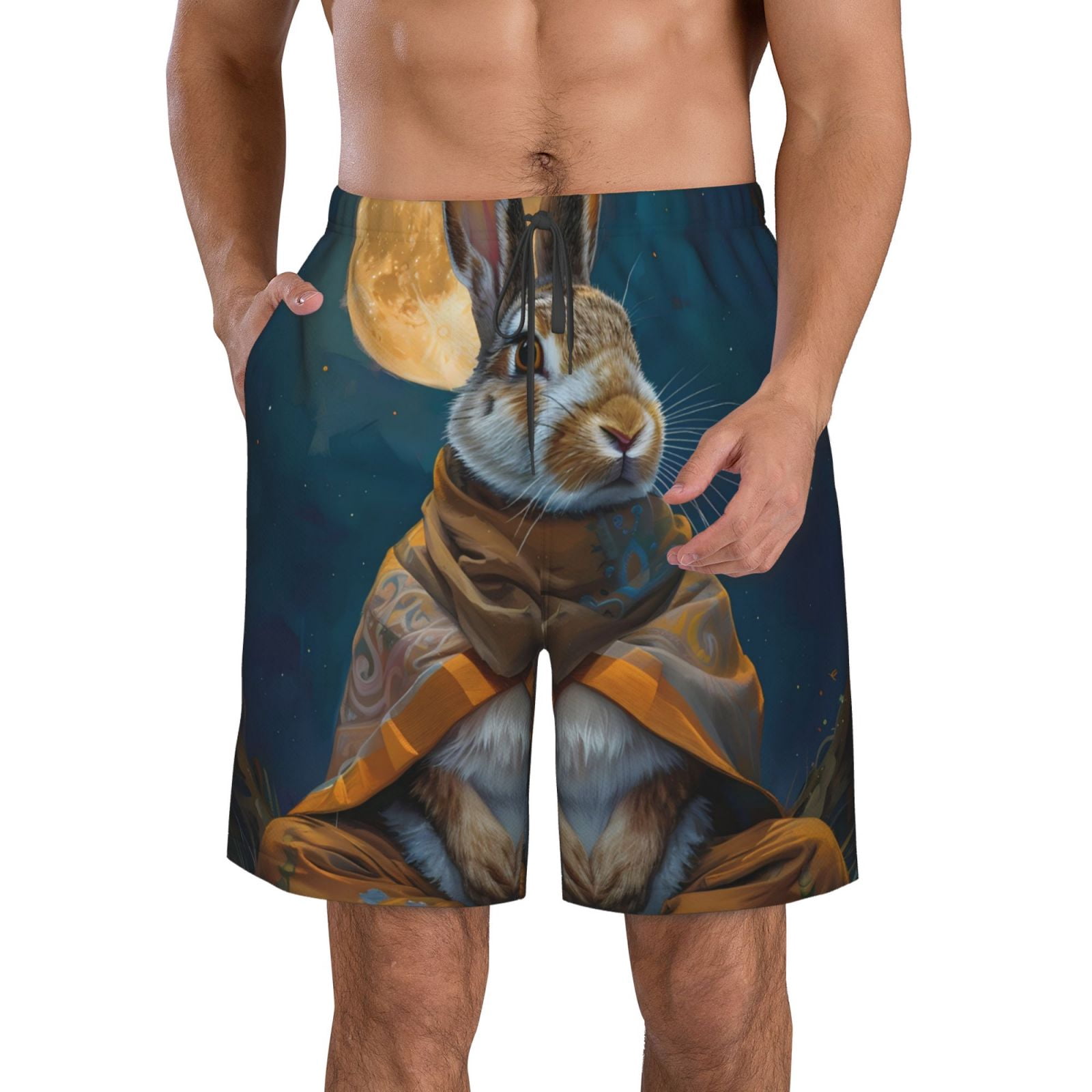 Salouo Moon Night Sky Cute Rabbit Pattern Swim Trunks for Men,Men's ...