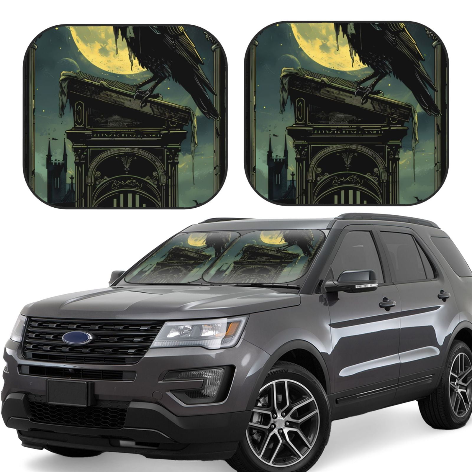 Salouo MoonNight Sky Crow Pattern Car Windshield Sun Shade Foldable ...