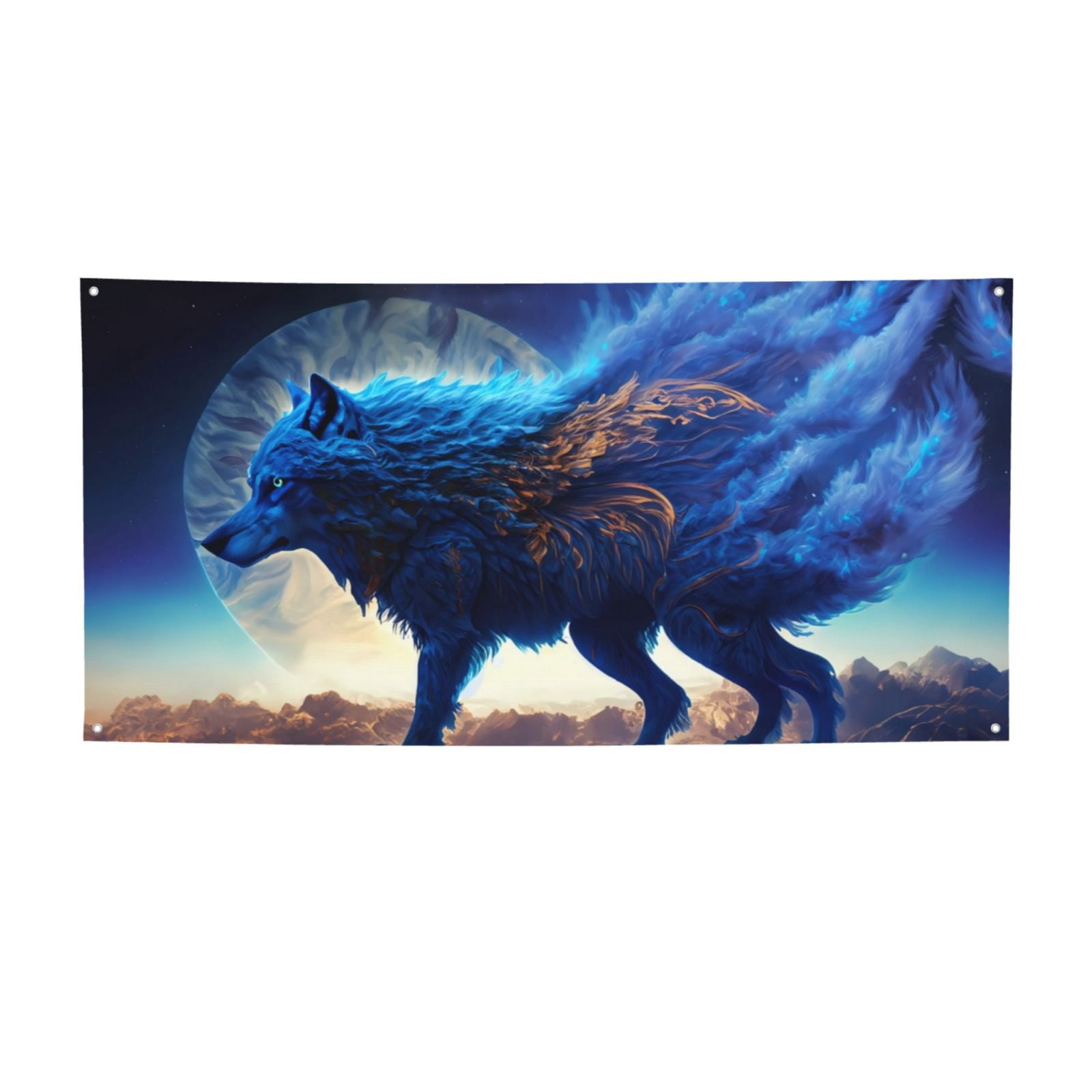 Salouo Moonlit Blue Wolf Pattern Holiday Banner Outside Party ...