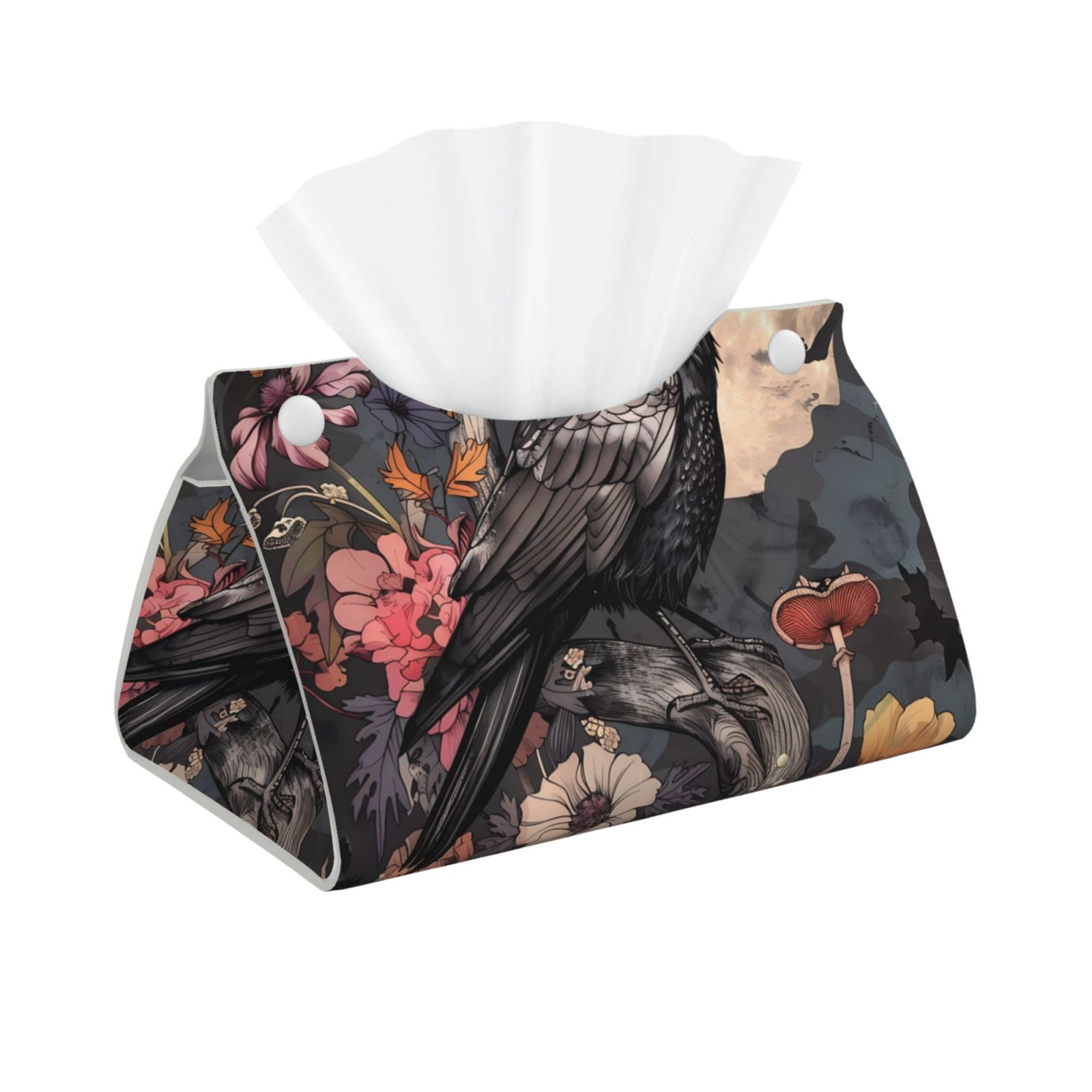 Salouo Moonlit Crow Blossoms Pattern Long Tissue Box Cover Rectangular ...