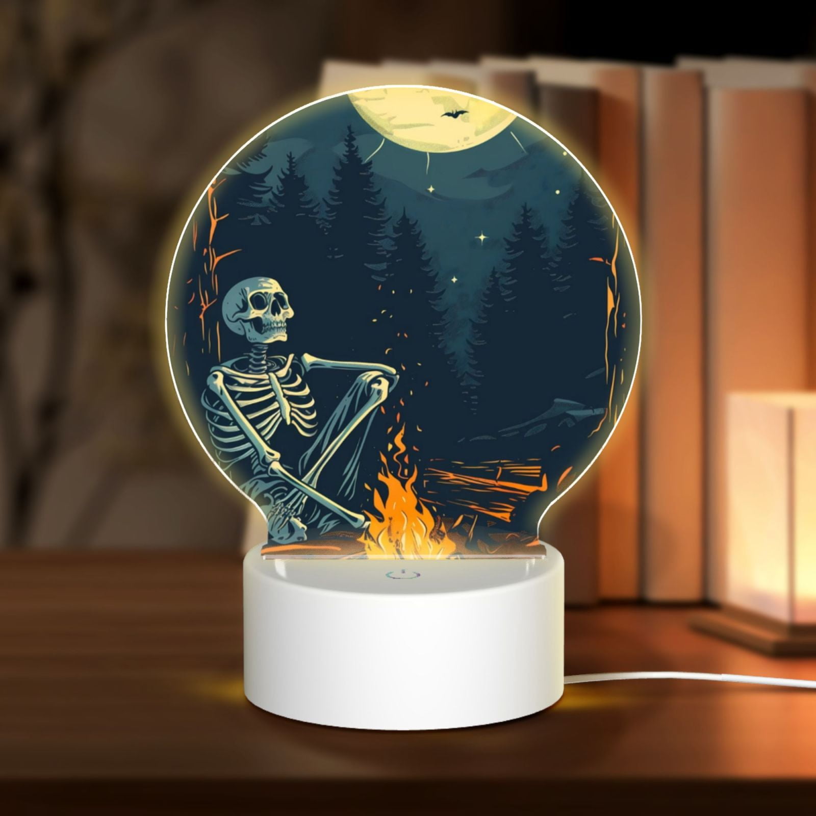 Salouo Moonlit Skeleton Campfire for Round Acrylic Night Light ...