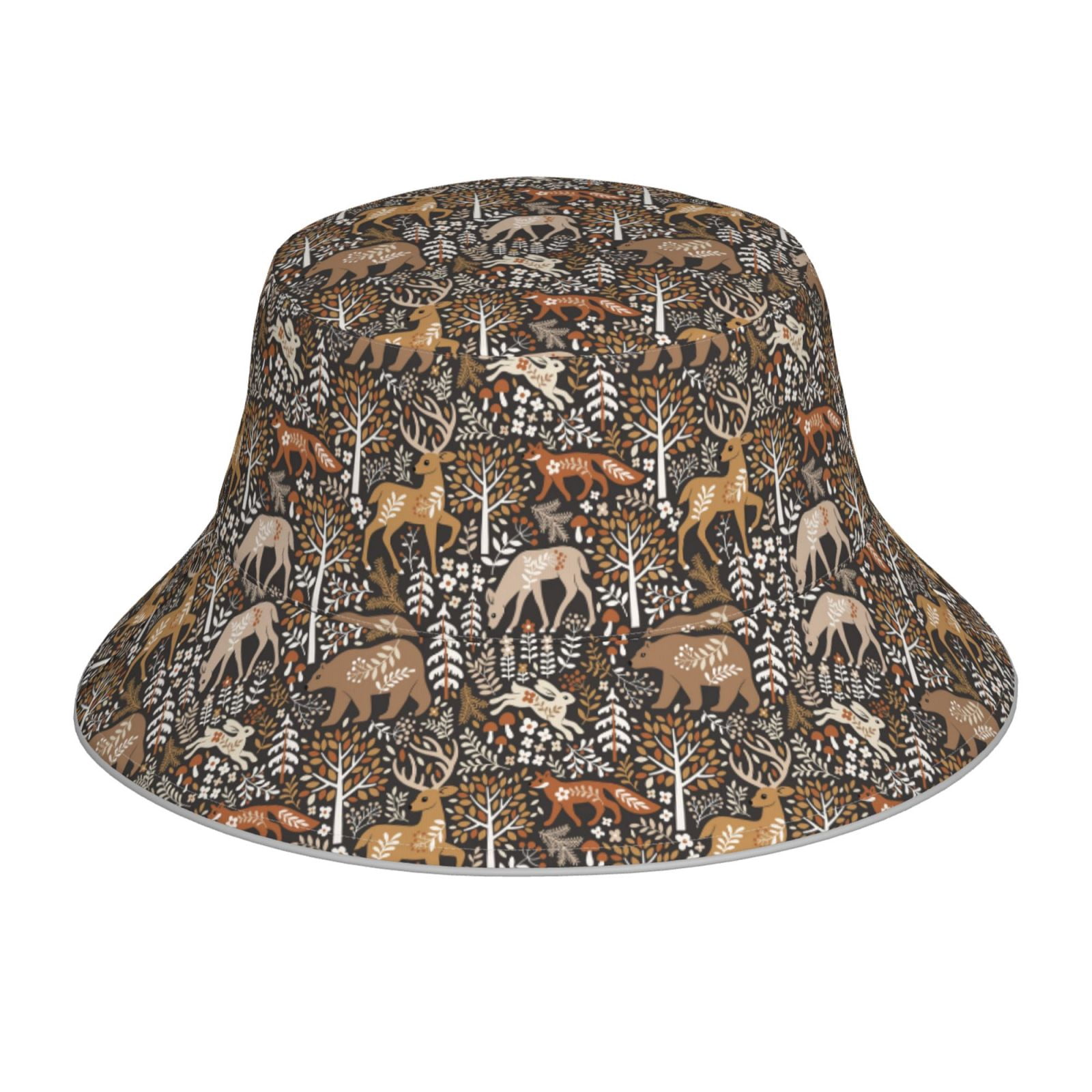Salouo Moose fox bear leaf tree Print Unisex Bucket Hat, Outdoor Summer ...