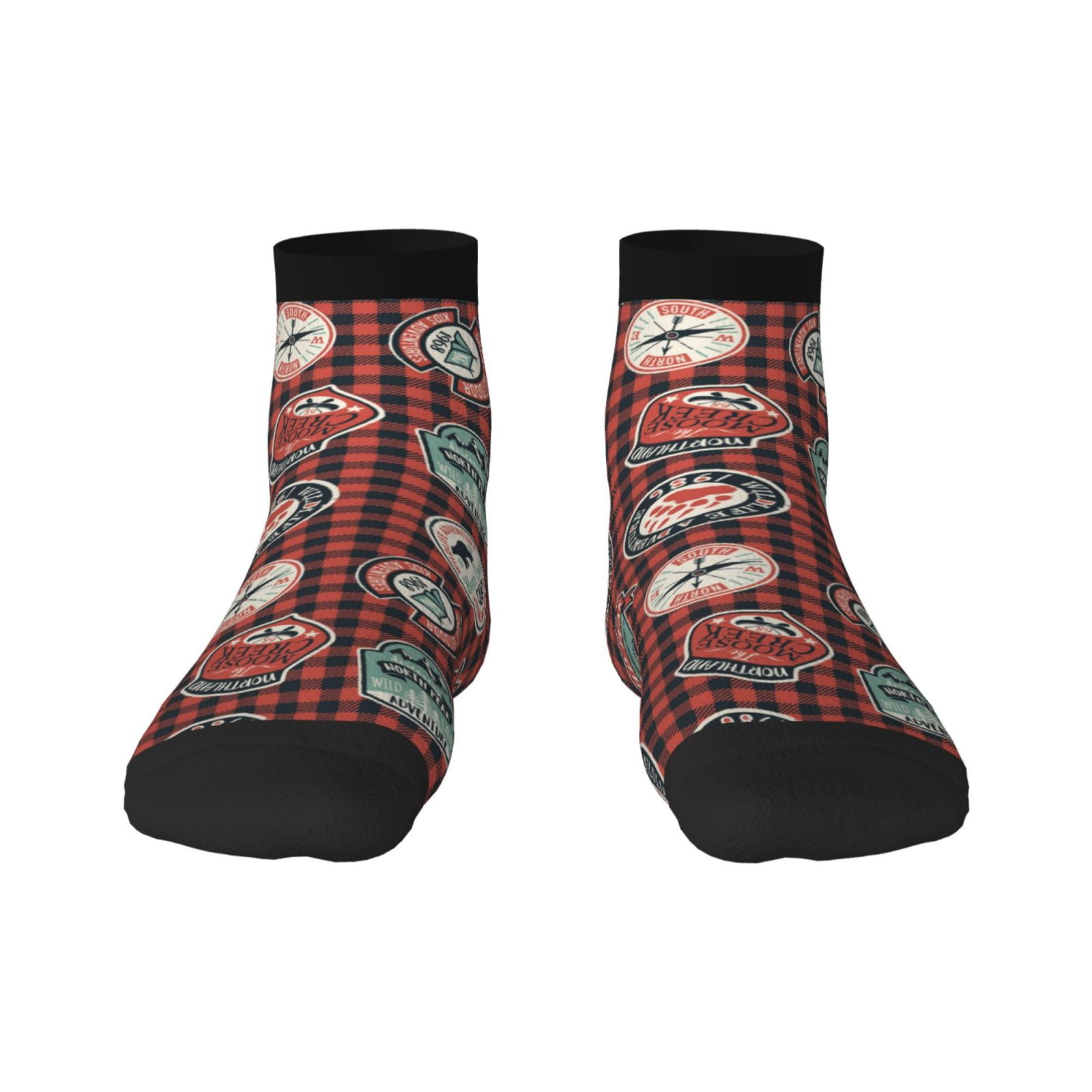 Salouo Mountain Adventure Badges Pattern Unisex Middle Tube Socks ...
