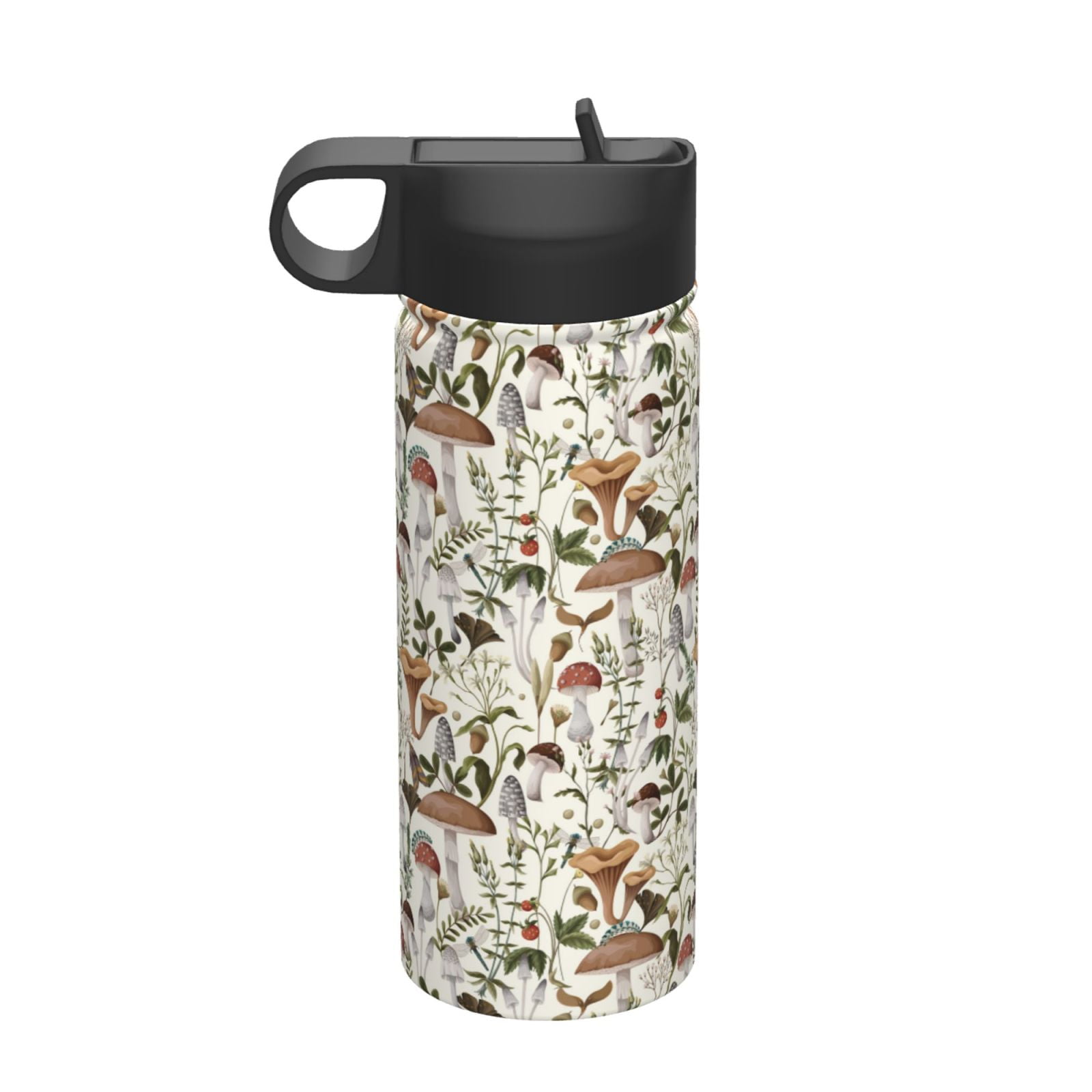Salouo Mushroom Garnish Pattern 18 oz Water Bottle With Straw,Stainless ...