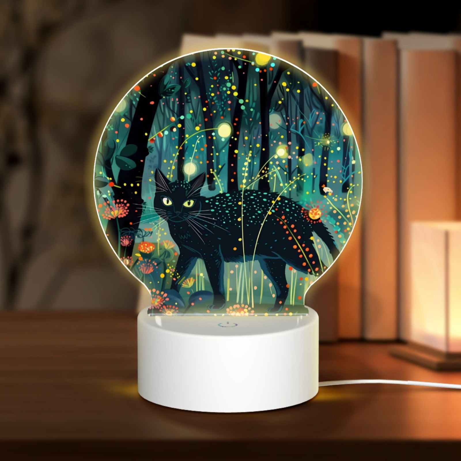 Salouo Mystical Black Cat Fireflies for Round Acrylic Night Light ...