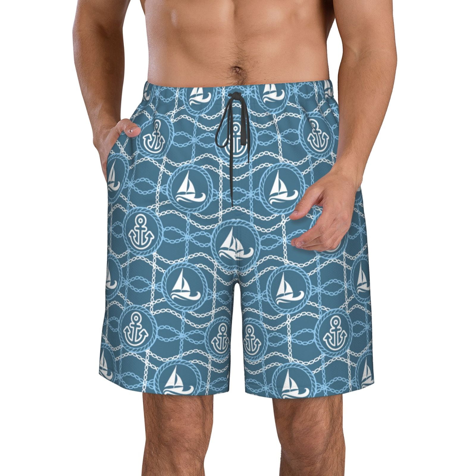 Salouo Nautical Pattern Swim Trunks for Men,Men's Hawaiian Bathing Suit ...
