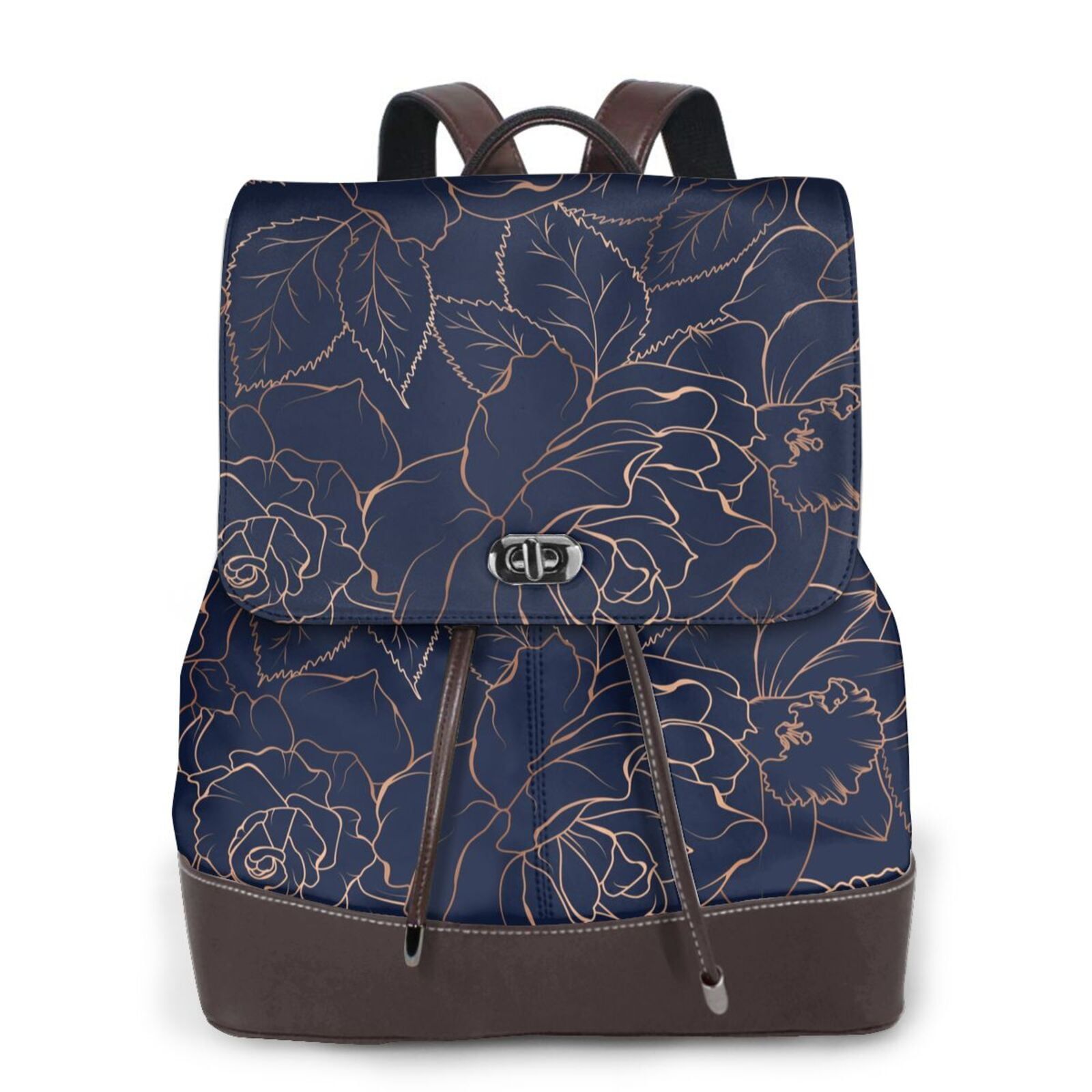 Salouo Navy Dark Blue Pattern PU Leather Backpack,Purse for Women ...