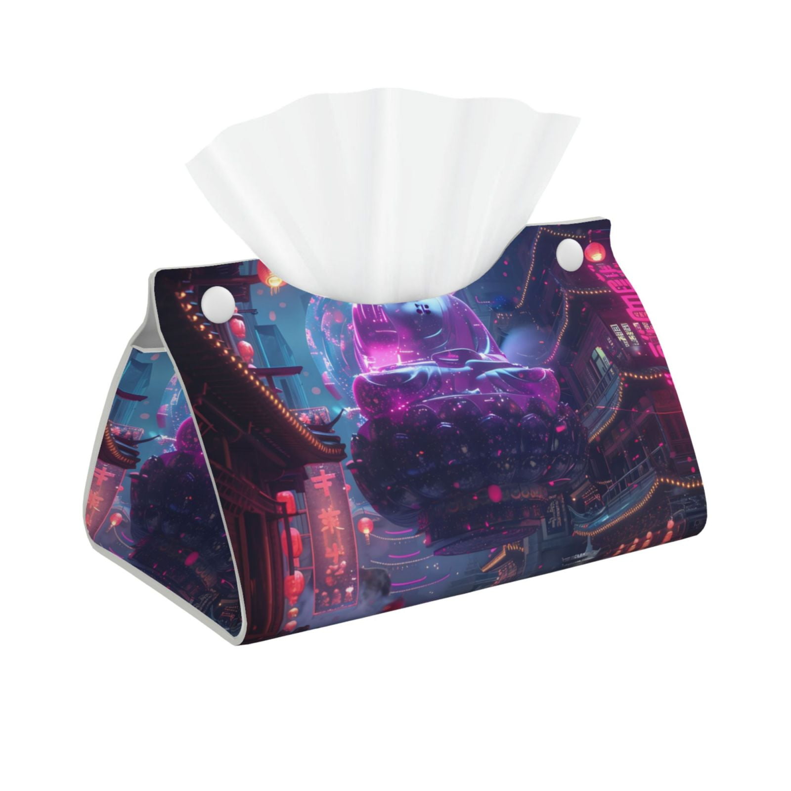 Salouo Neon Buddha Cityscape Pattern Long Tissue Box Cover Rectangular ...