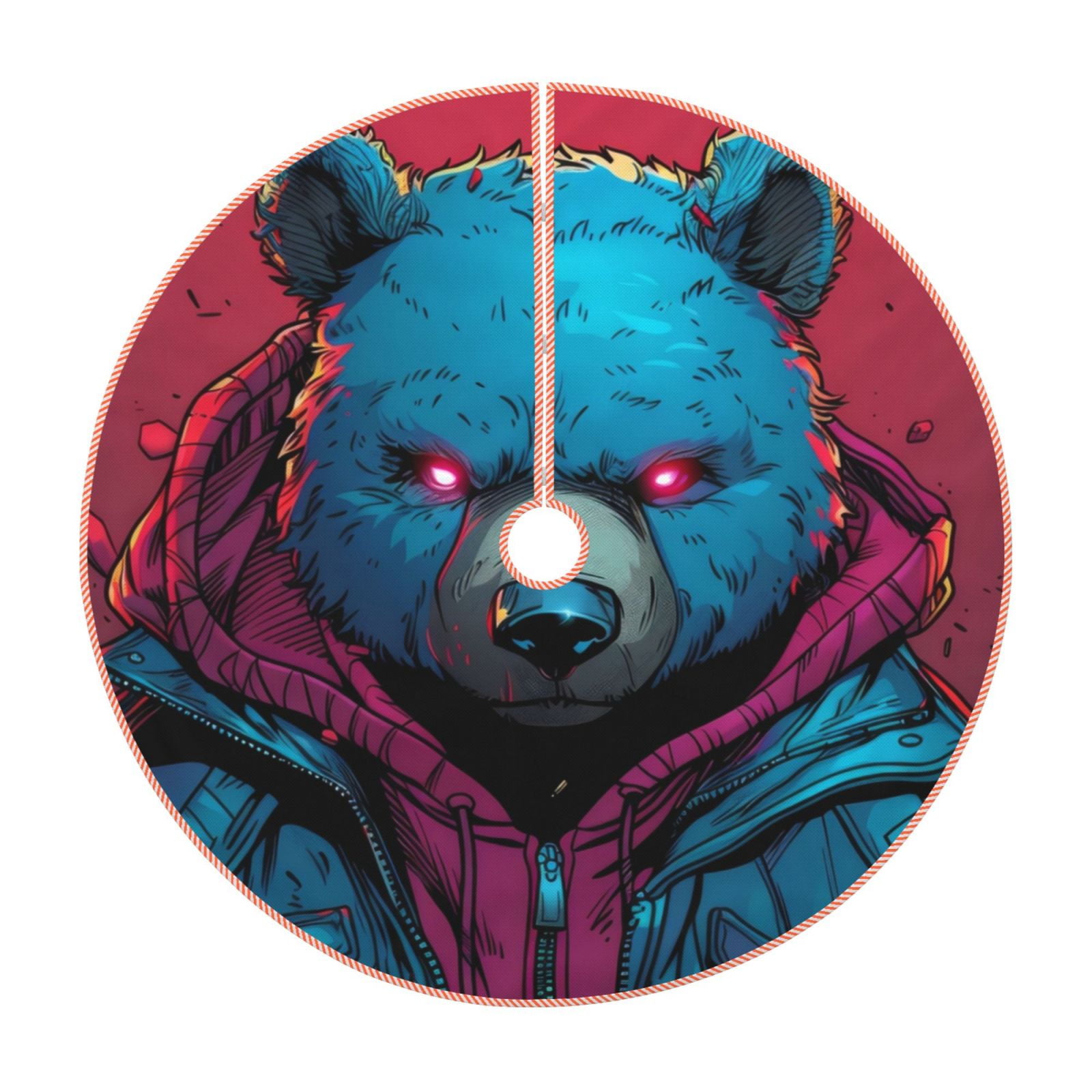 Salouo Neon Cyberpunk Blue Bear Christmas Tree Skirt Farmhouse ...