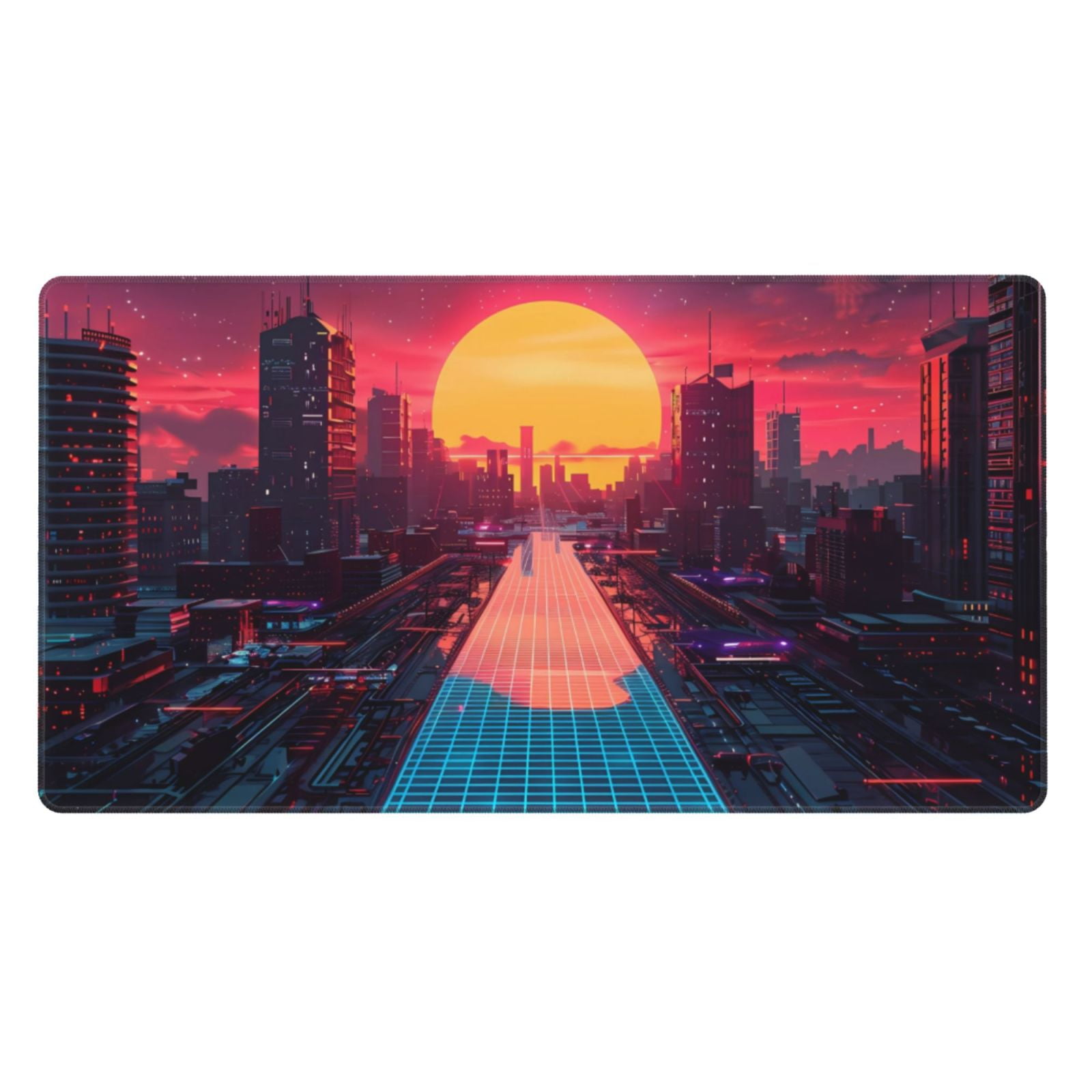 Salouo Neon Sunset Cyberpunk Cityscape Print Large Mouse Pad,Extended ...