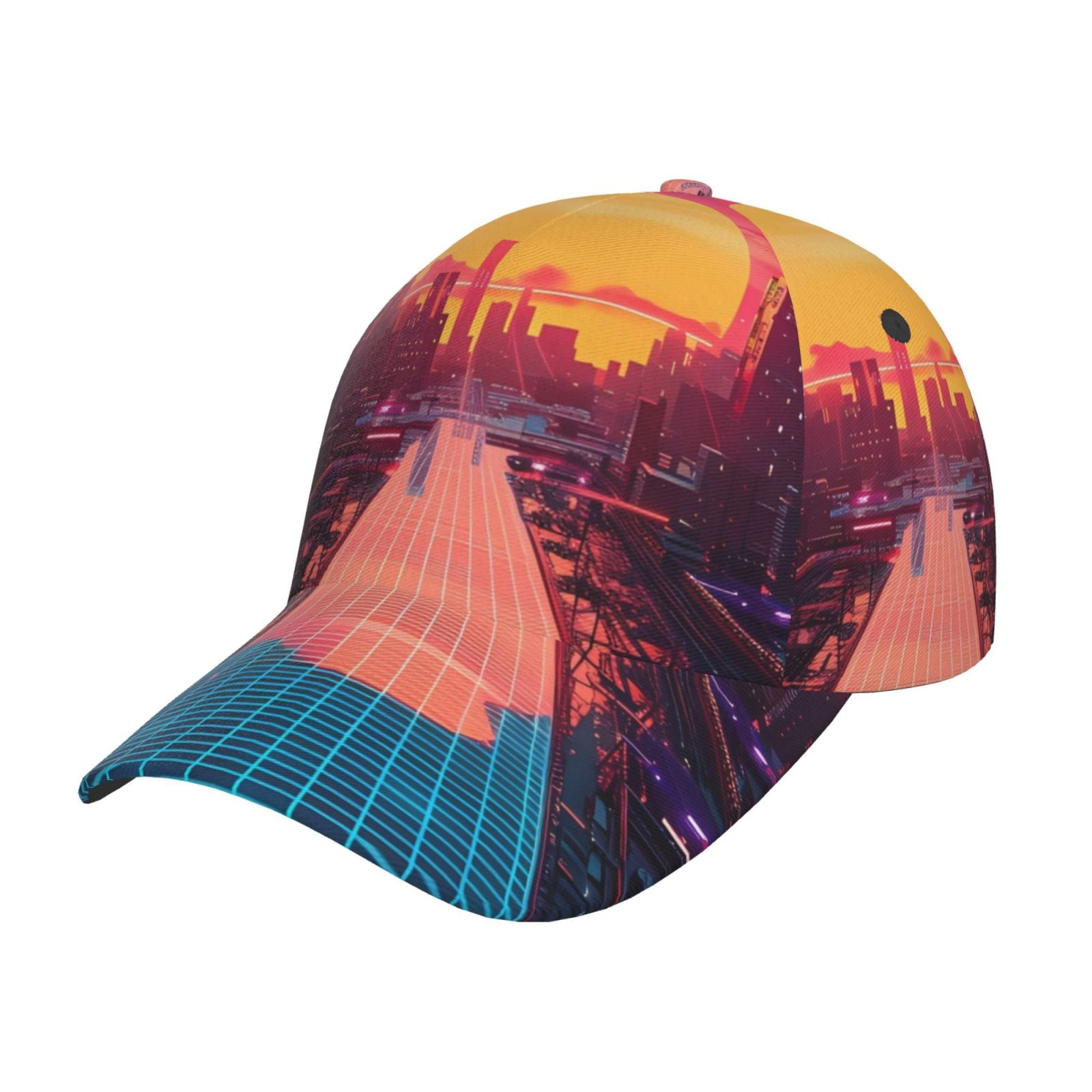 Salouo Neon Sunset Cyberpunk Cityscape Print Unisex Sports Hat ...