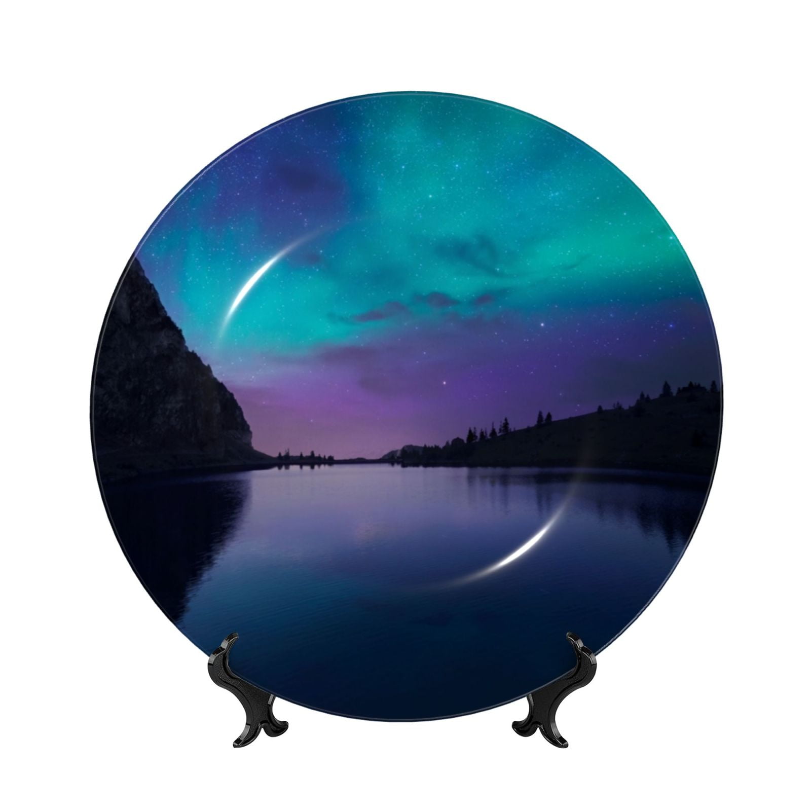 Salouo Night At Lake Aurora Pattern Bone China Decorative Plate,Holiday ...