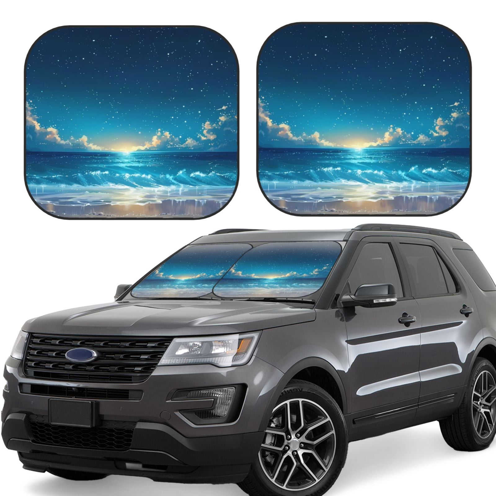 Salouo Night Sky Beach Scene Pattern Car Windshield Sun Shade Foldable ...