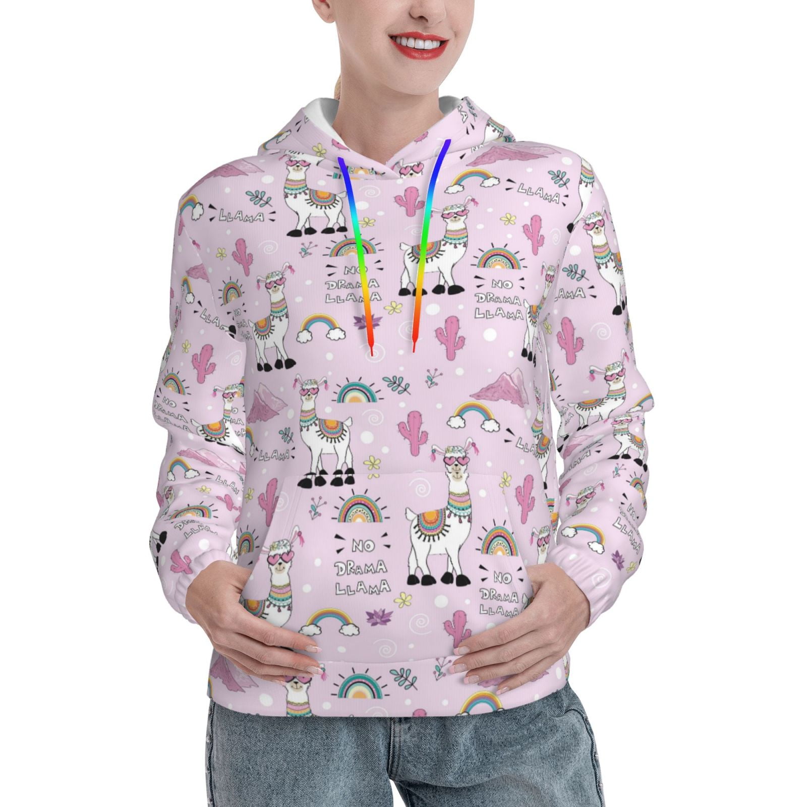 Salouo No Drama Llama Pattern Hoodie Sweatshirts for Women, Autumn ...