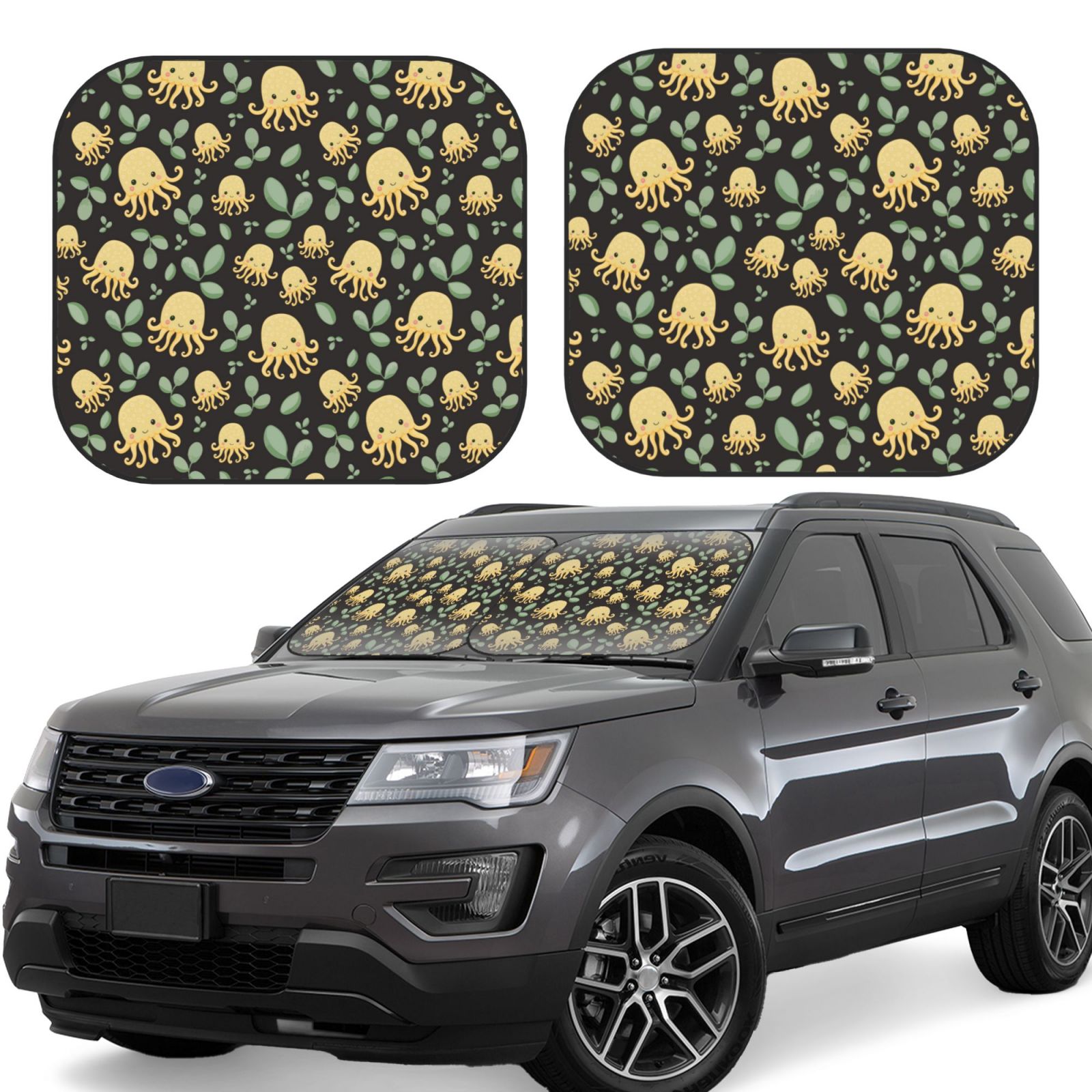 Salouo Octopuses And Leaves Pattern Car Windshield Sun Shade Foldable ...