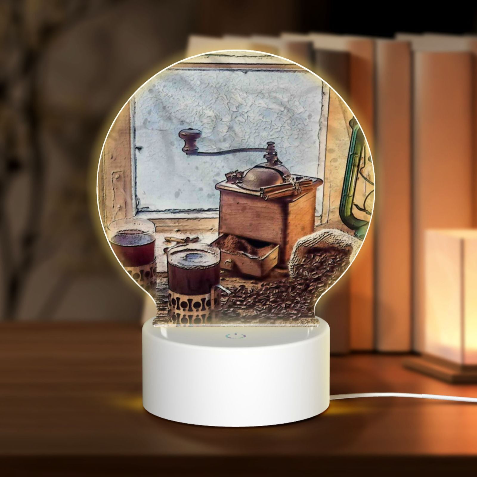 Salouo Oil Lamp Coffee Beans for Round Acrylic Night Light - Acrylic ...