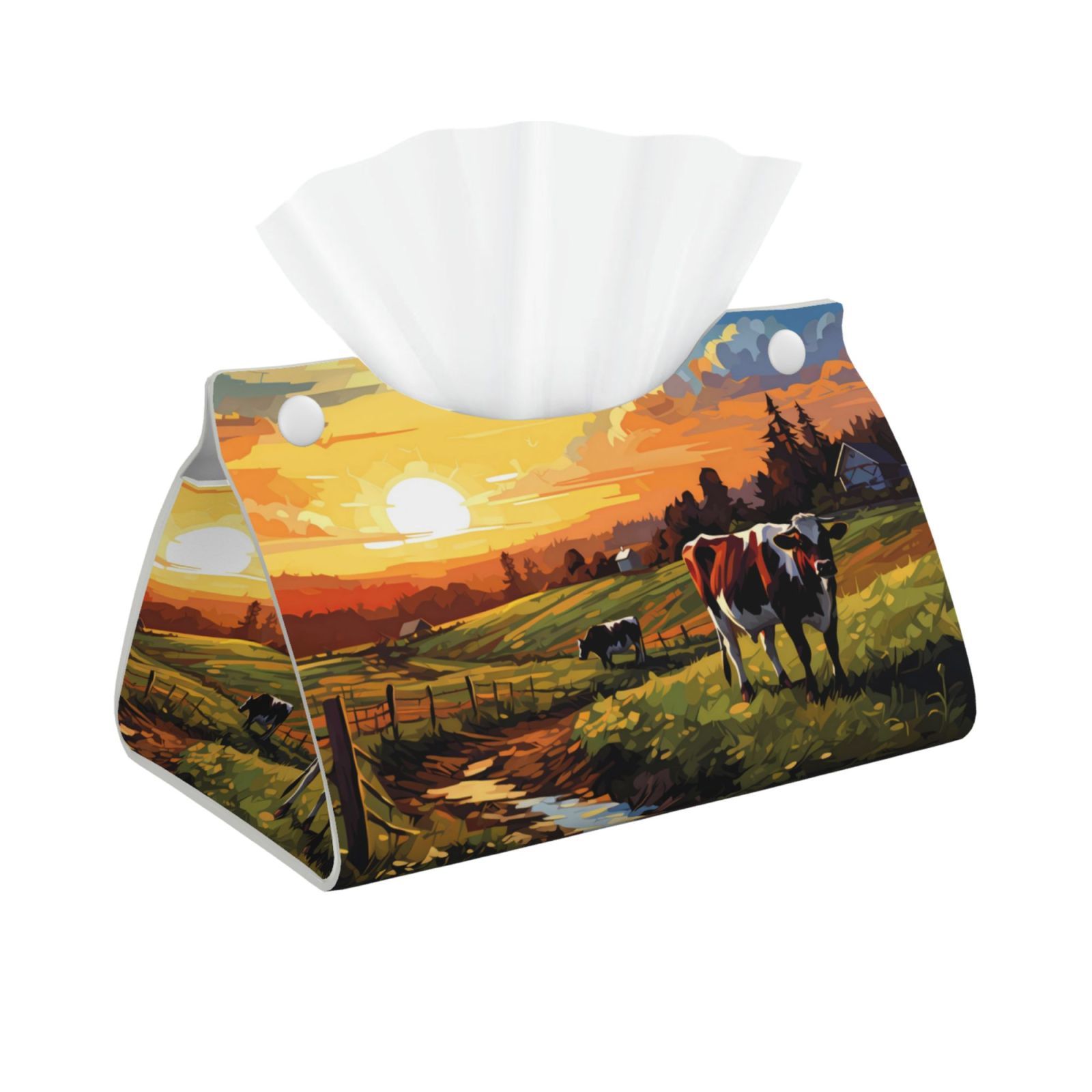 Salouo Oil Painting Style Pasture Cow Pattern Long Tissue Box Cover ...