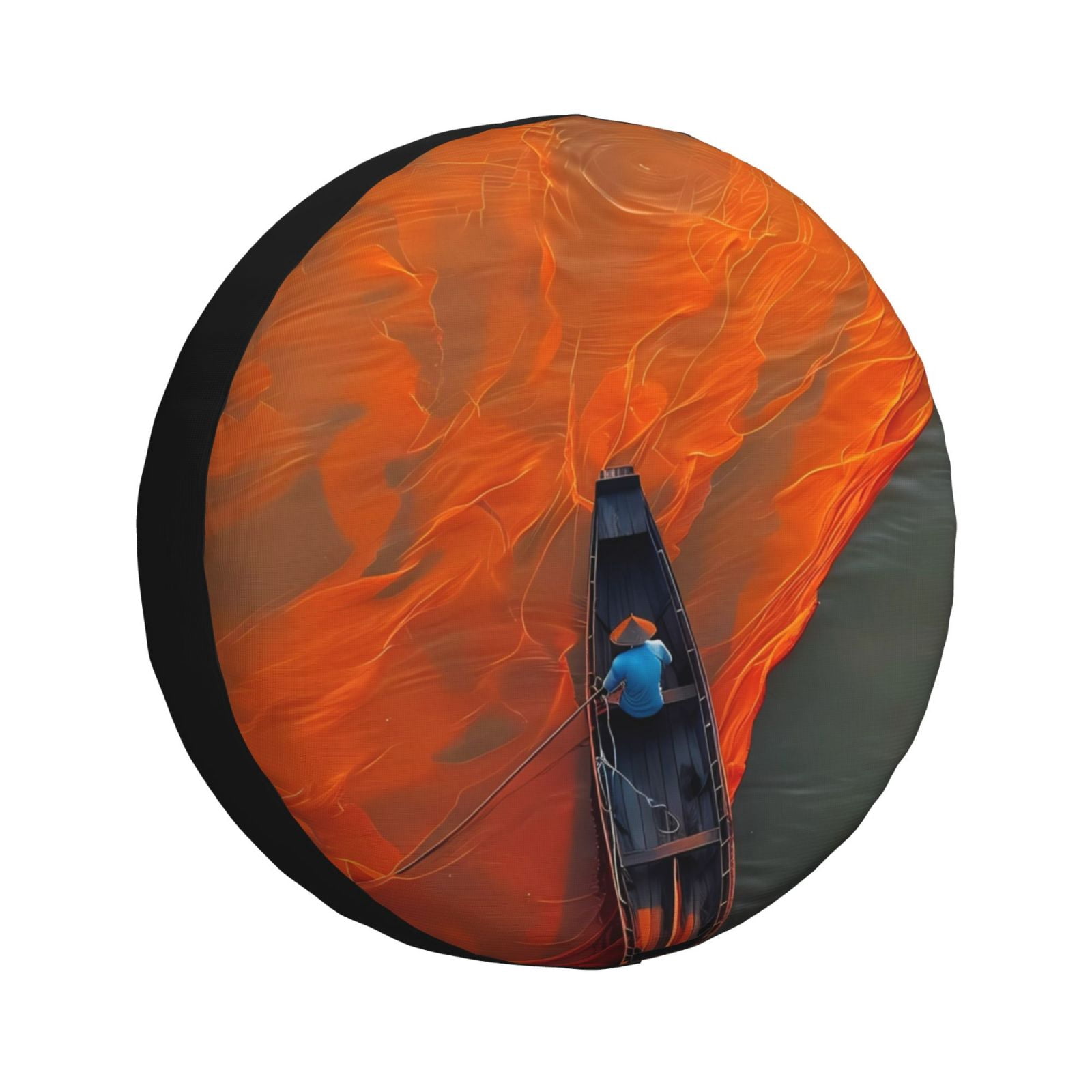 Salouo Orange Net Fishing Boat Print Spare Tire Cover 14-17 inch Spare ...