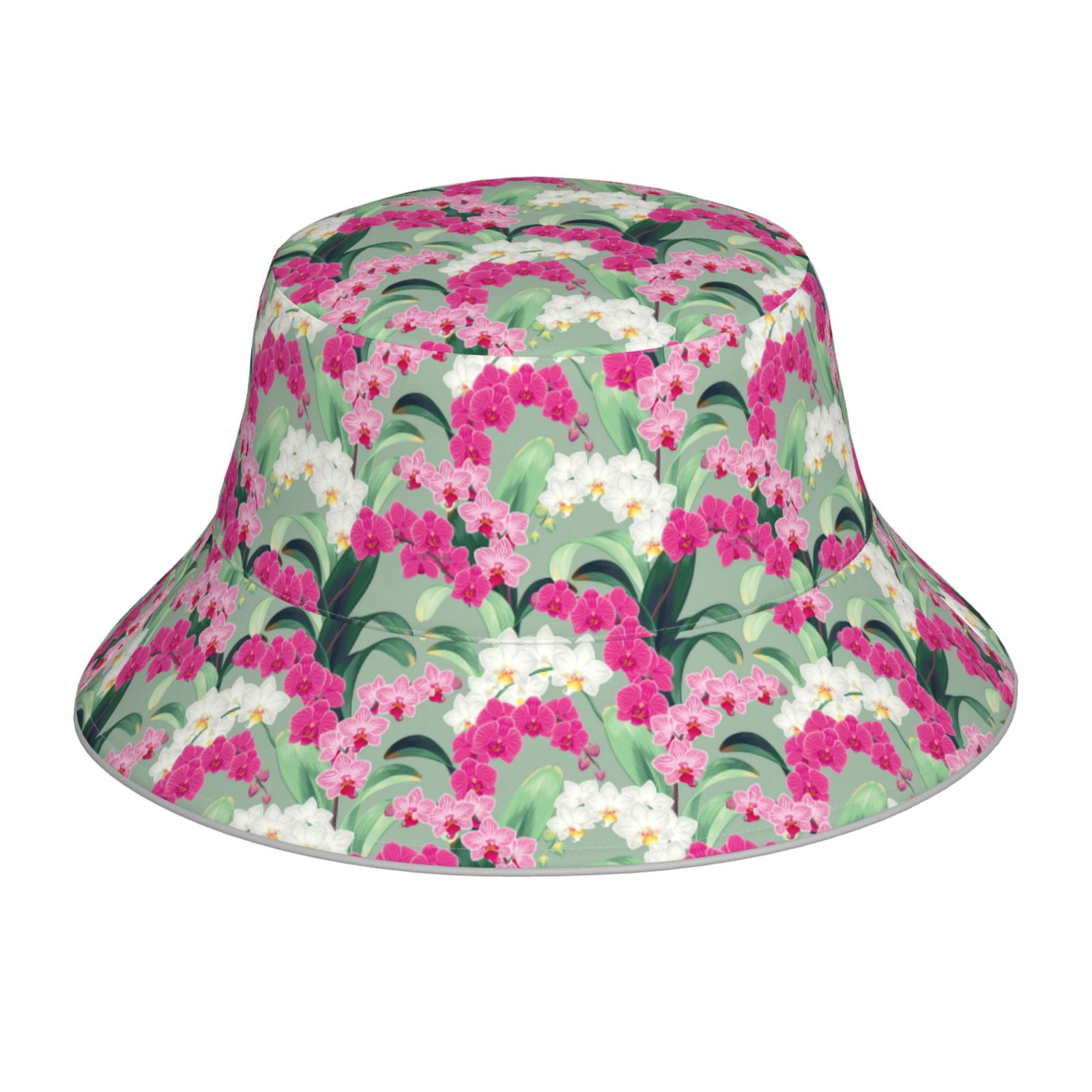 Salouo Orchids Flowers Print Unisex Bucket Hat, Outdoor Summer Beach ...