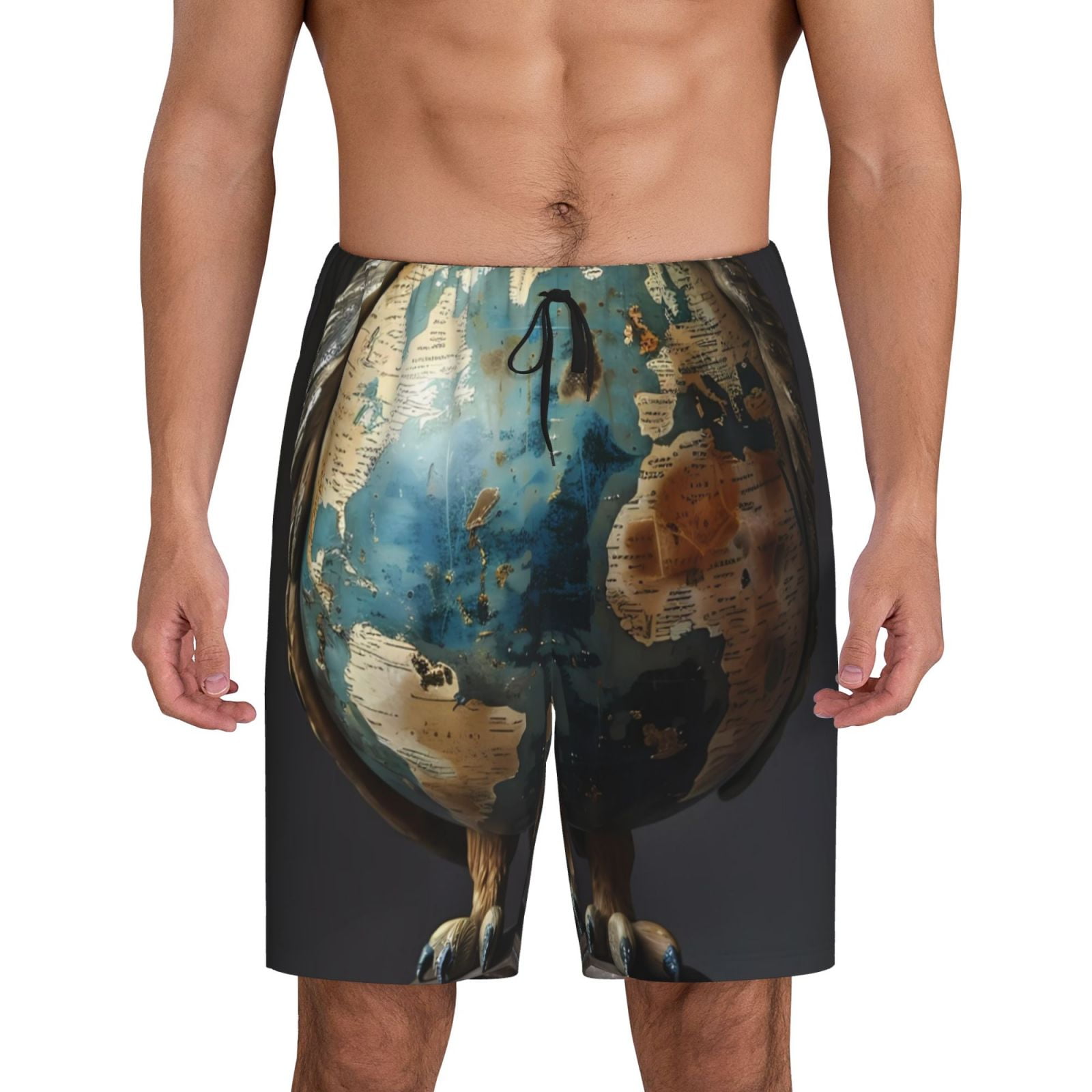Salouo Owl Globe Sculpture Pattern Men's Sleep Pajama Shorts,Pajama Bottoms Elastic Waistband ...