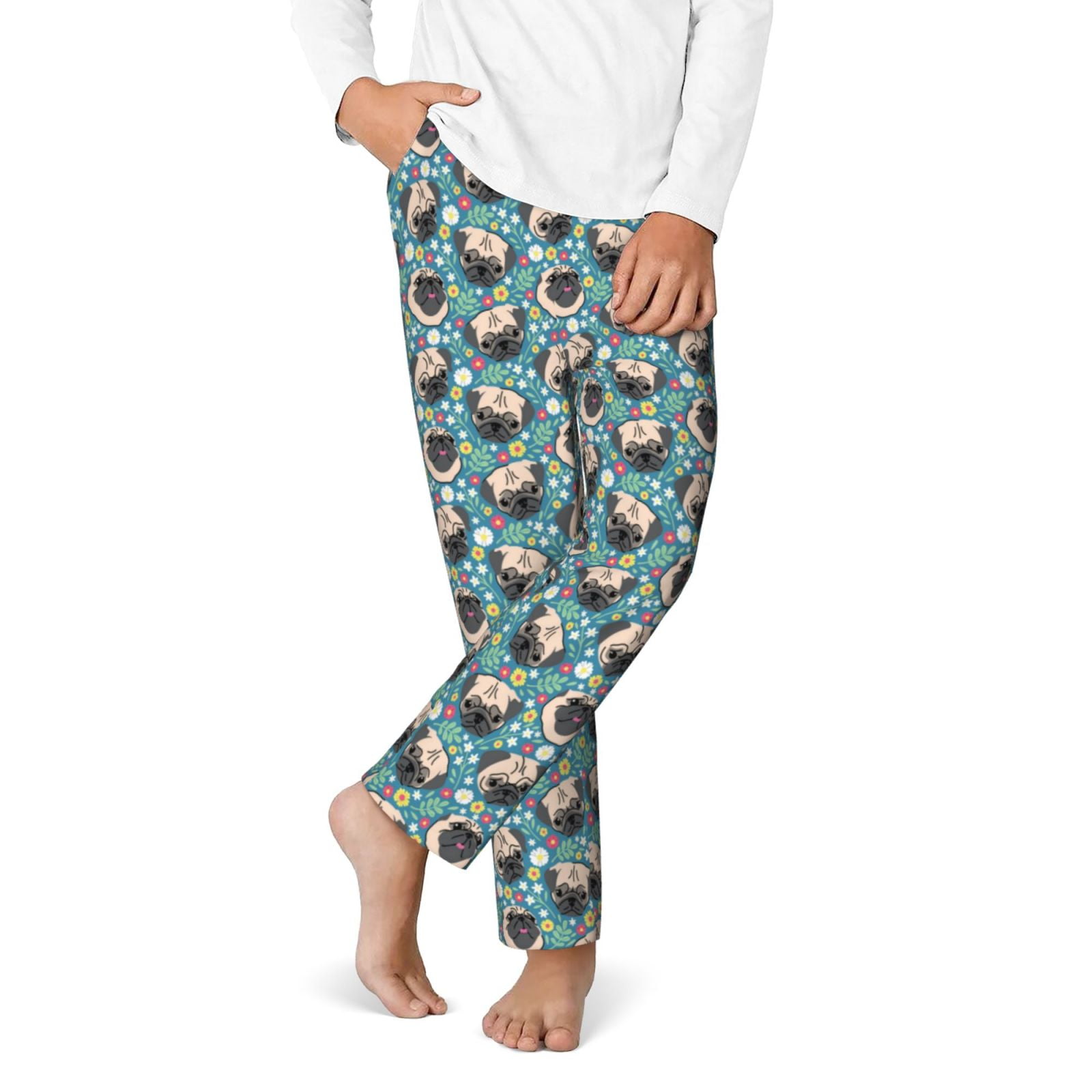 Salouo PUG HEAD And Flower Pattern Boys Pajama Pants,Long Sleep Pants ...