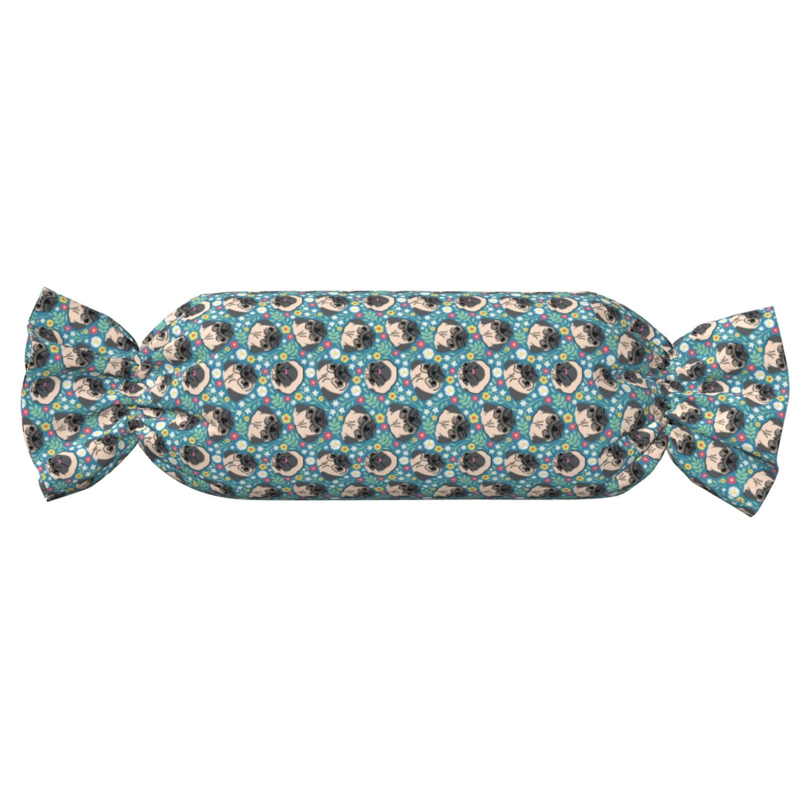 Salouo PUG HEAD And Flower Pattern Cute Bolster Pillow,Cylindrical ...