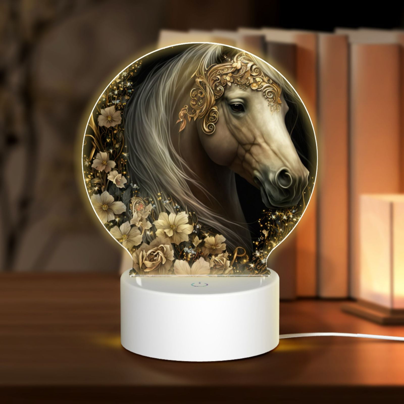 Salouo Palatial Gold Pattern Horse for Round Acrylic Night Light ...