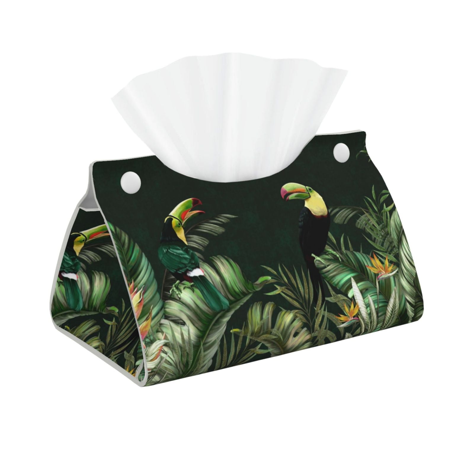 Salouo Palm Leaves And Exotic Birds Pattern Long Tissue Box Cover ...