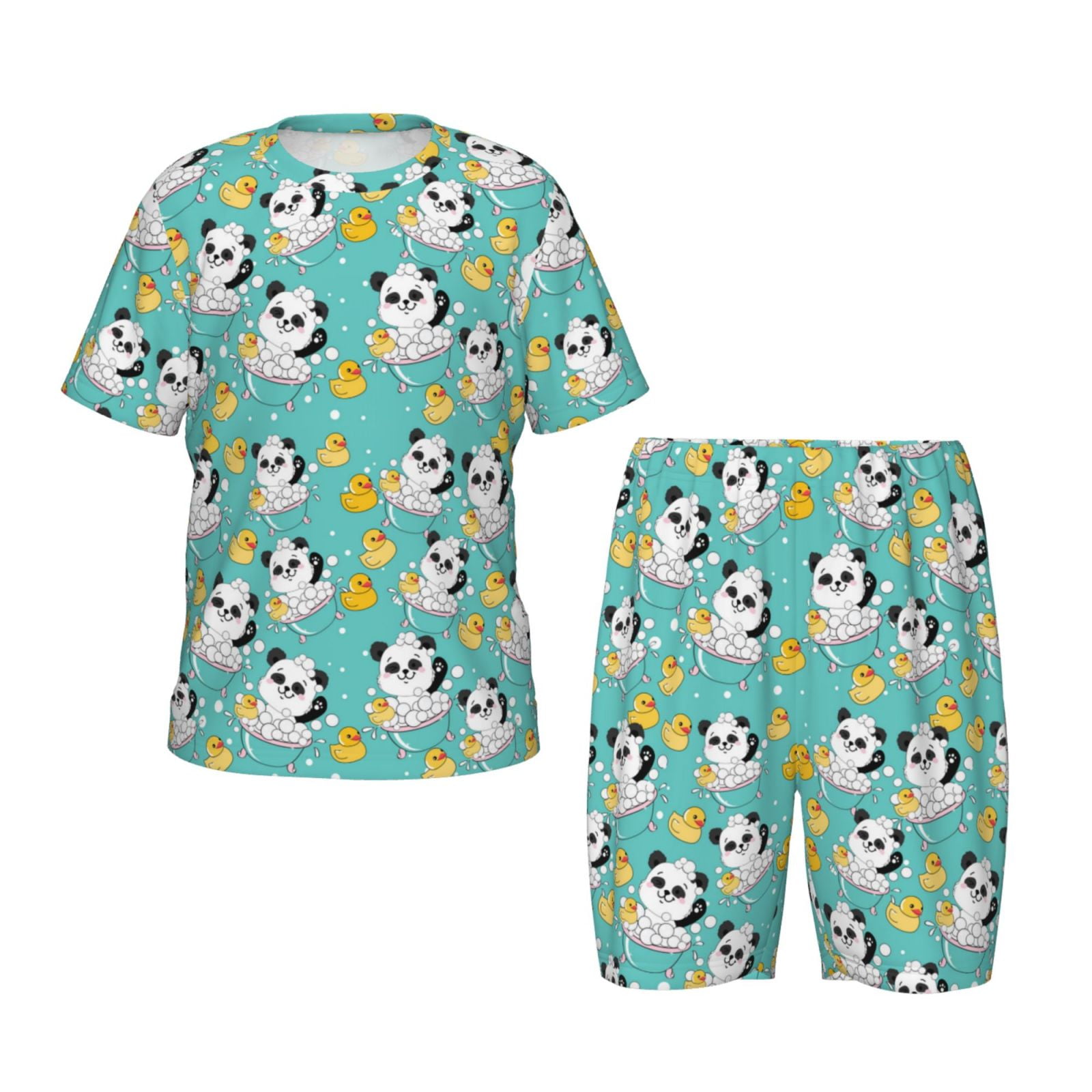 Salouo Panda Bathing In The Bath Pattern Short-Sleeved Pajamas Set for ...