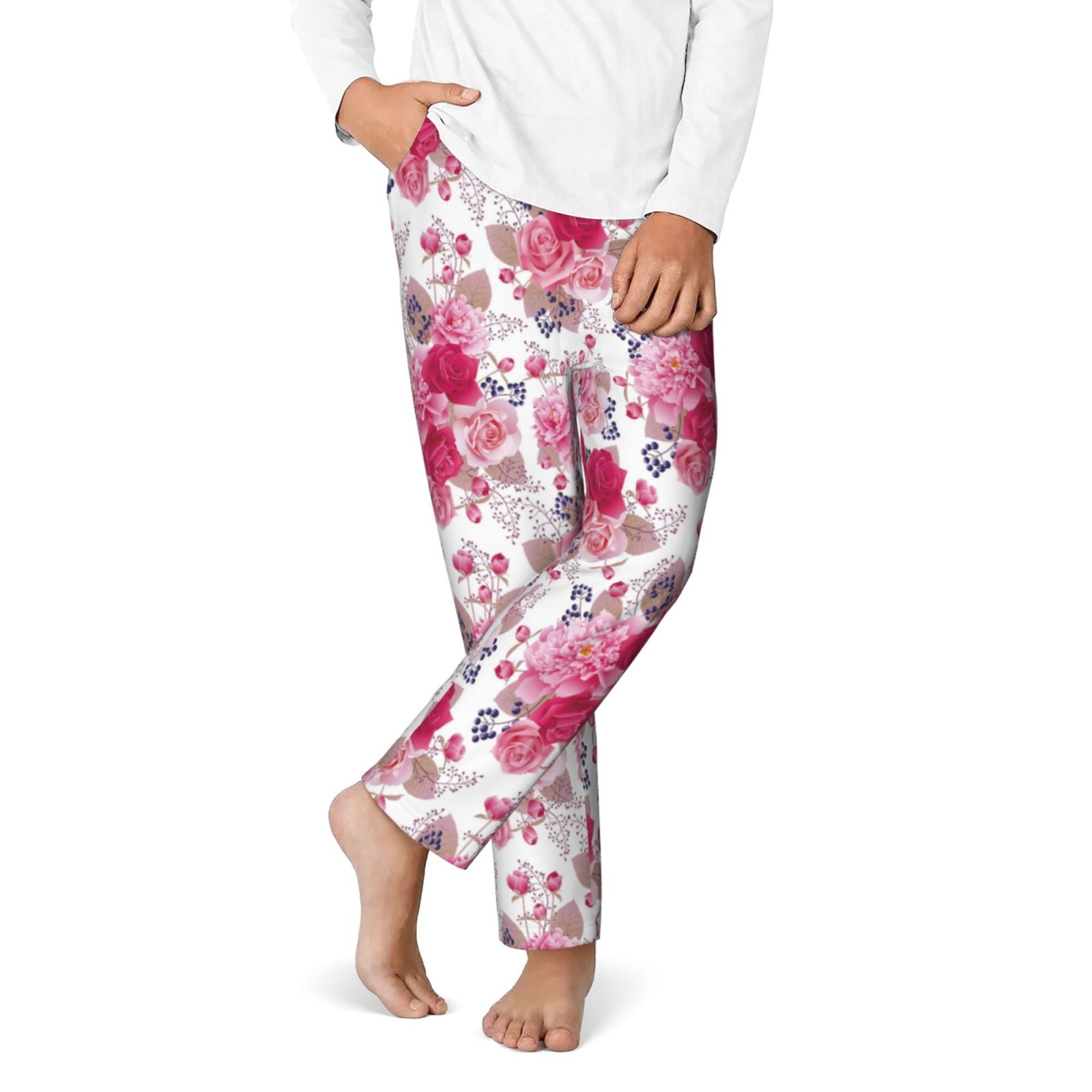Salouo Peonies And Roses Pattern Boys Pajama Pants,Long Sleep Pants for ...