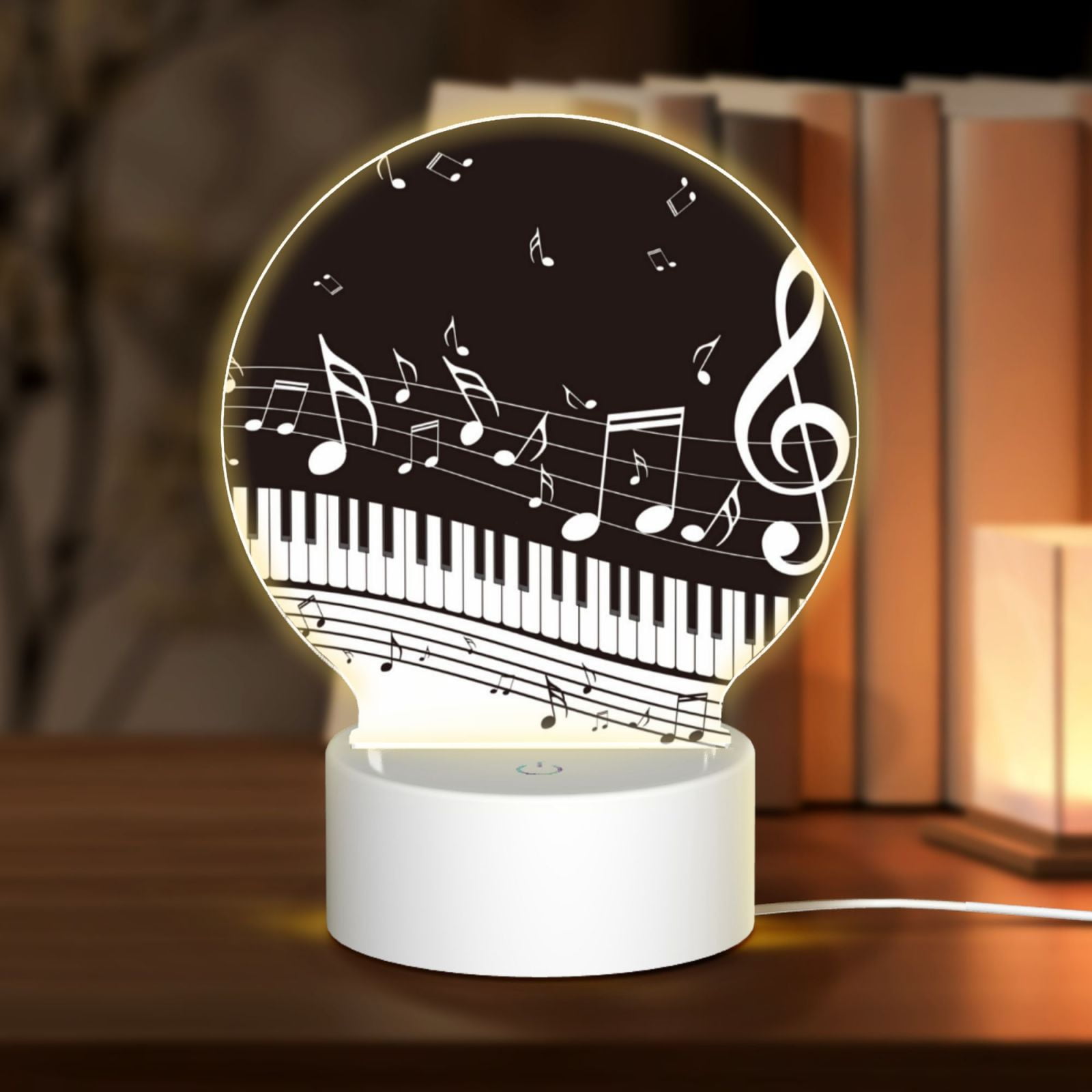 Salouo Piano Keys With Musical Notes for Round Acrylic Night Light ...