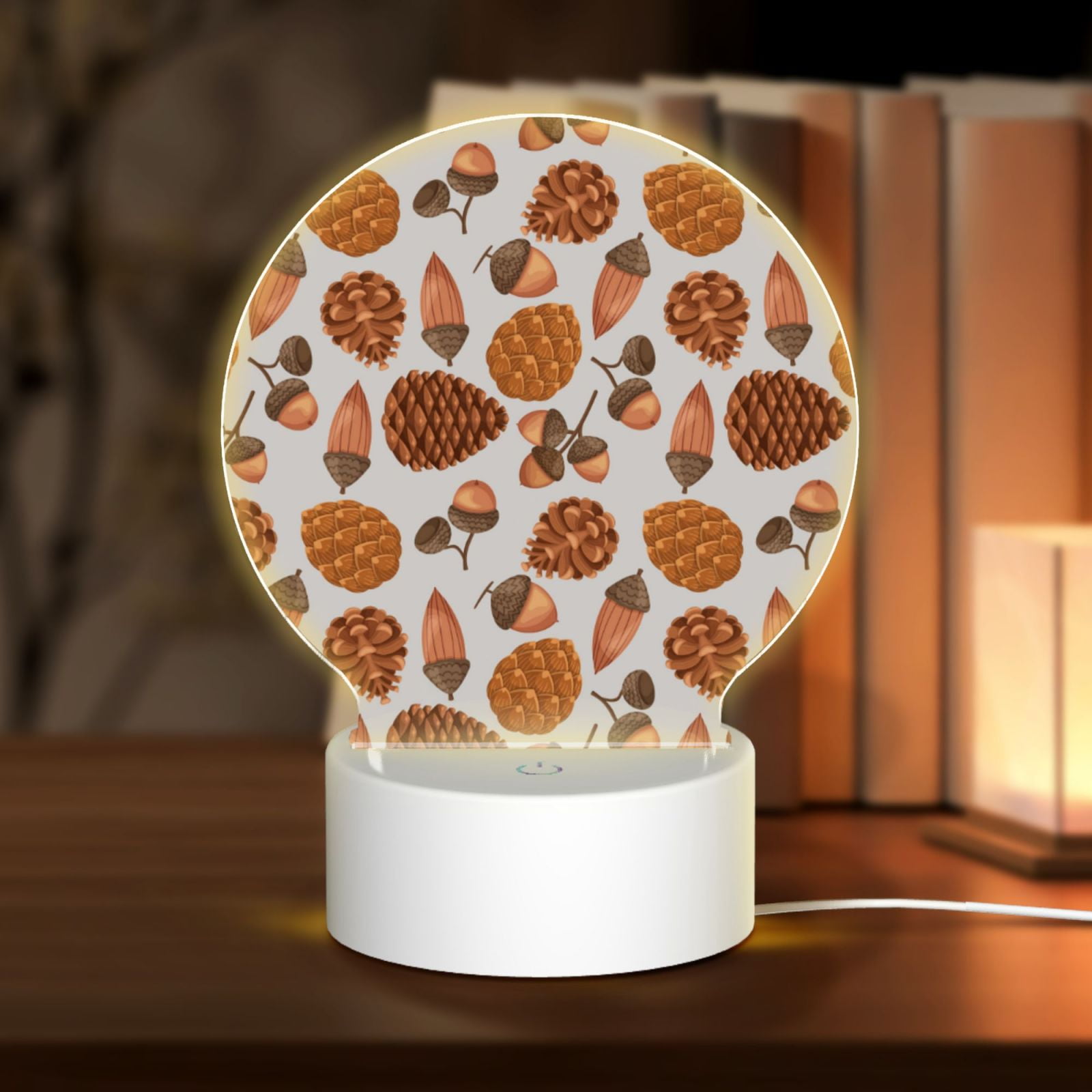 Salouo Pinecone Autumn Pattern for Round Acrylic Night Light - Acrylic ...
