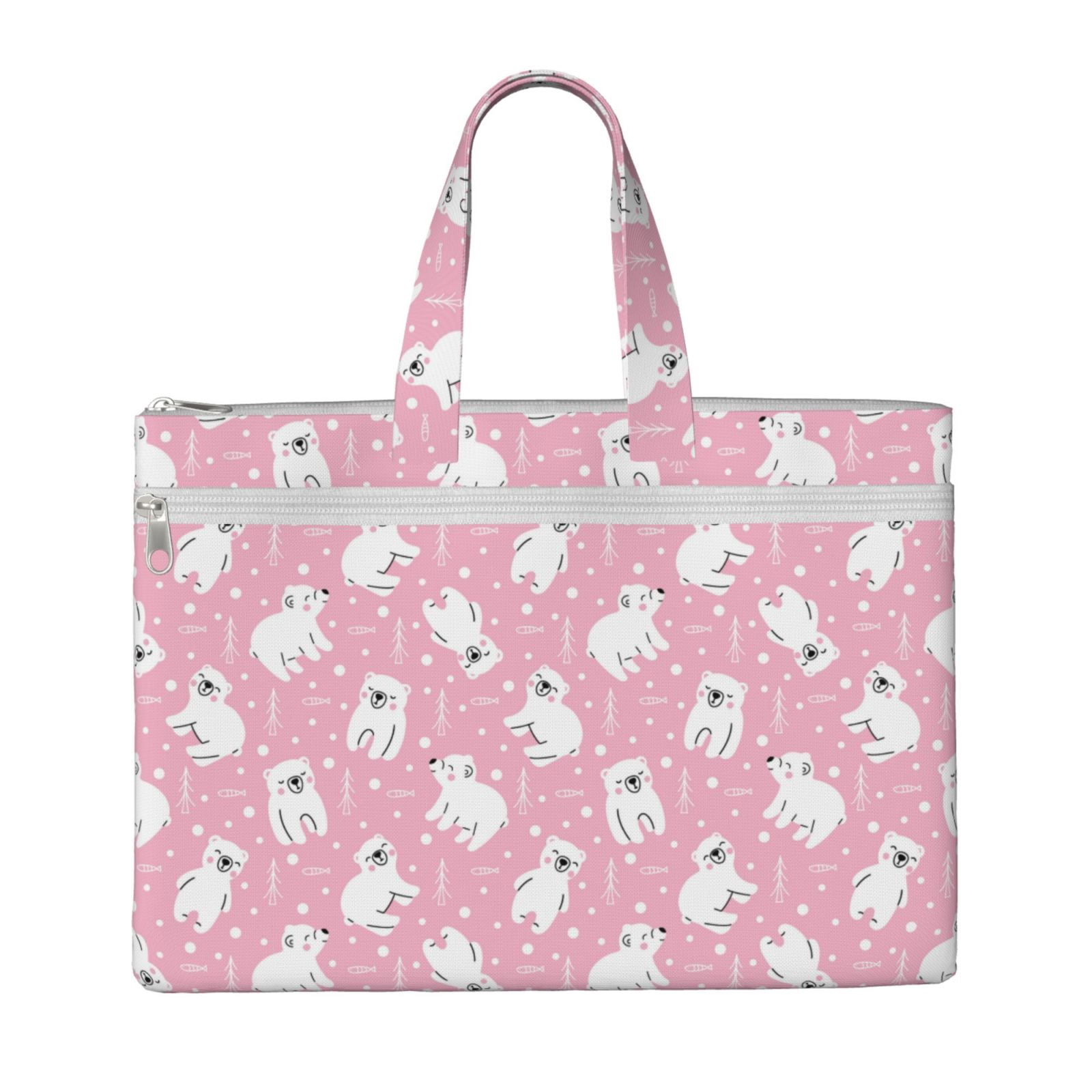 Salouo Pink Cartoon Bear for Canvas Tote File Bag, Tote Bag With Zipper ...