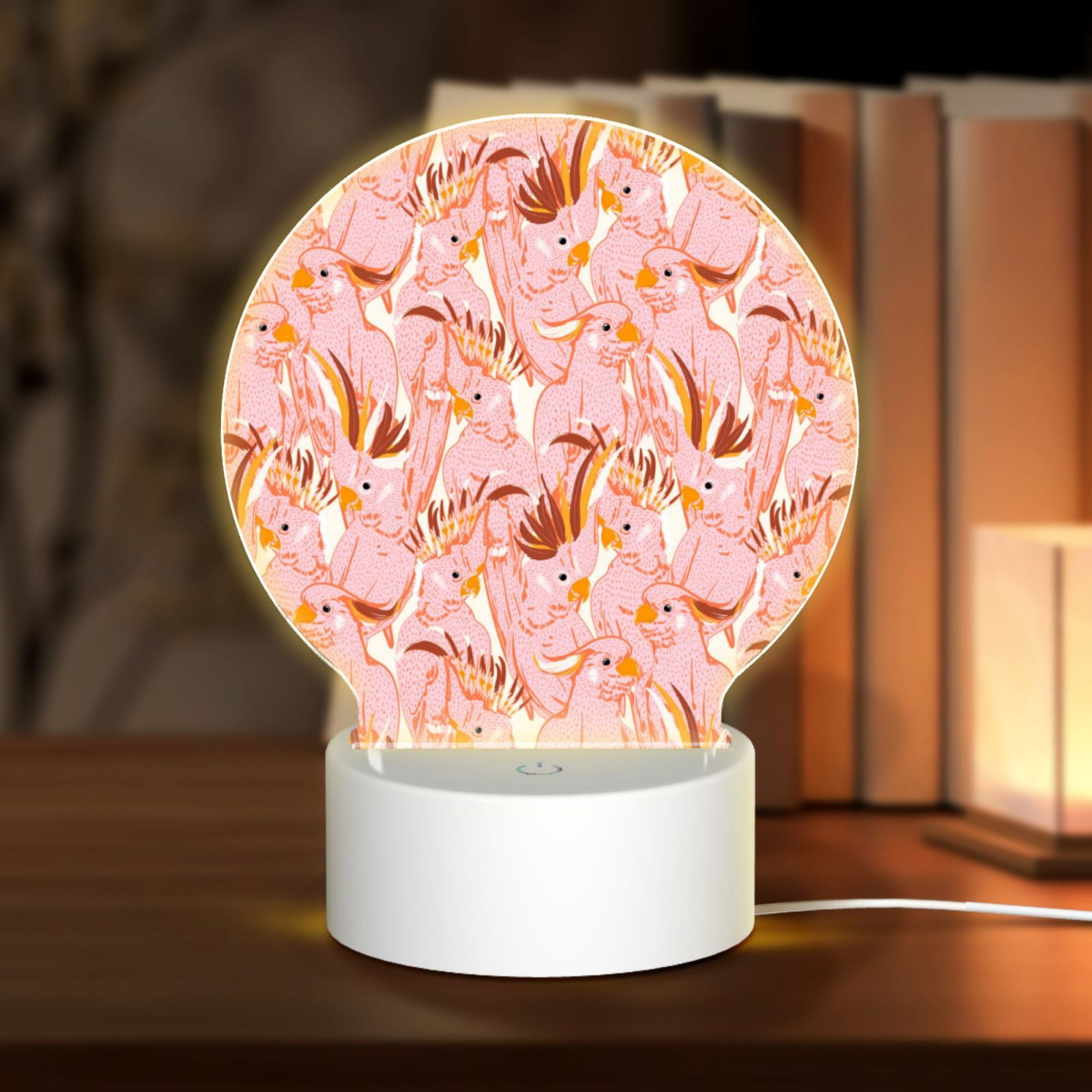 Salouo Pink Cockatoo Birds for Round Acrylic Night Light - Acrylic ...