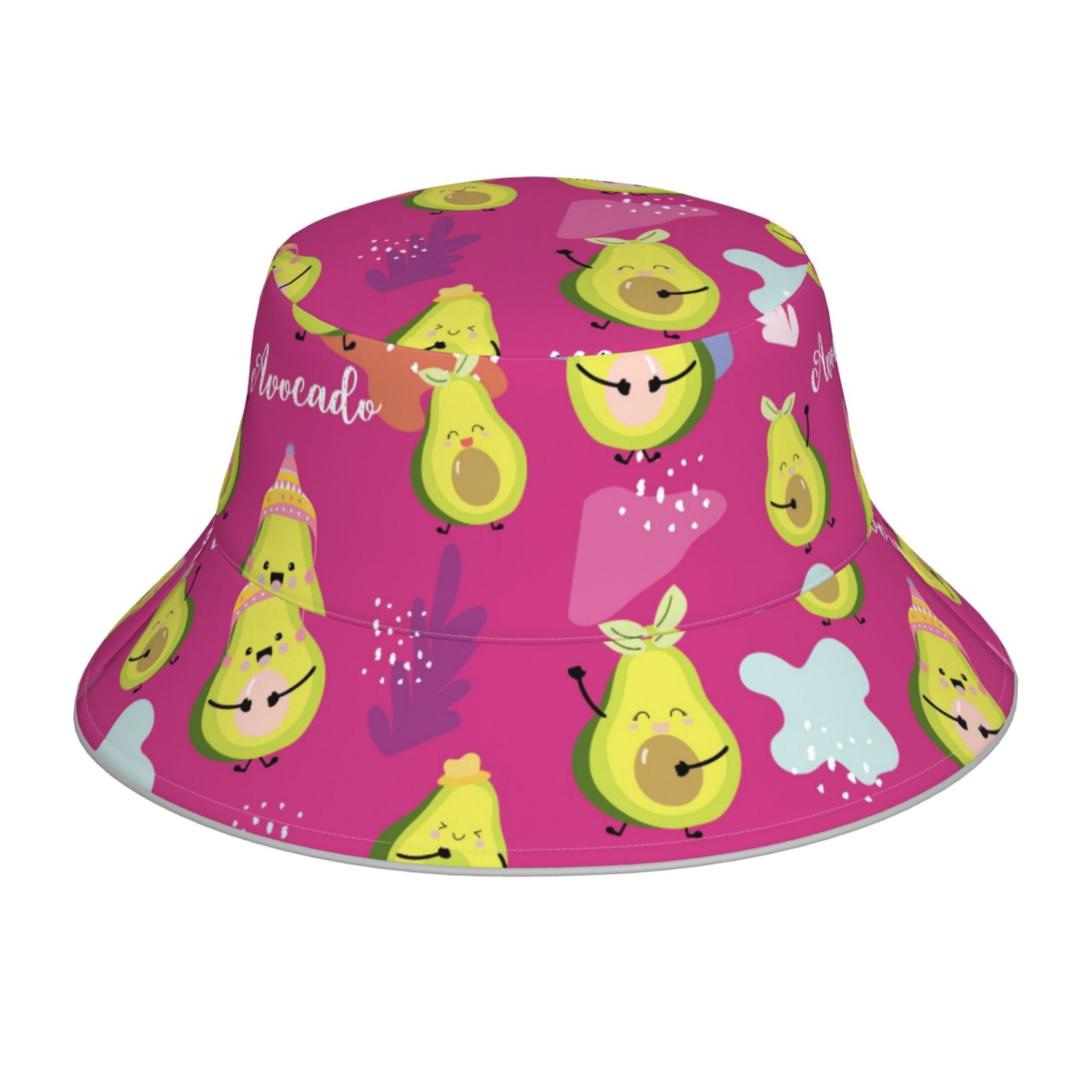 Salouo Pink Green Avocado Print Unisex Bucket Hat, Outdoor Summer Beach ...