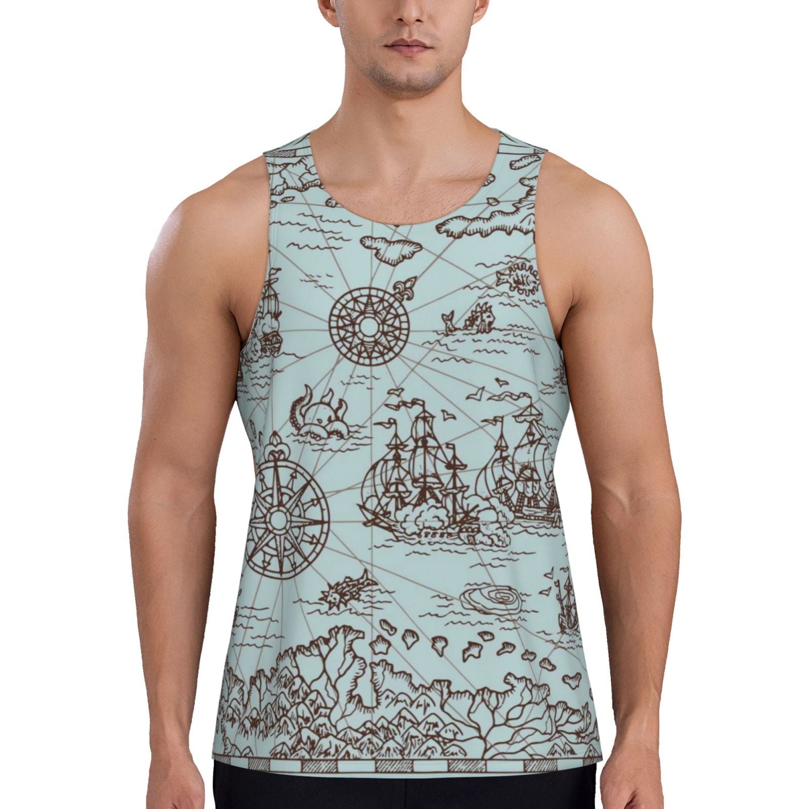 Salouo Pirate Adventure Map for Men's Tank Tops,Sleeveless Muscle ...