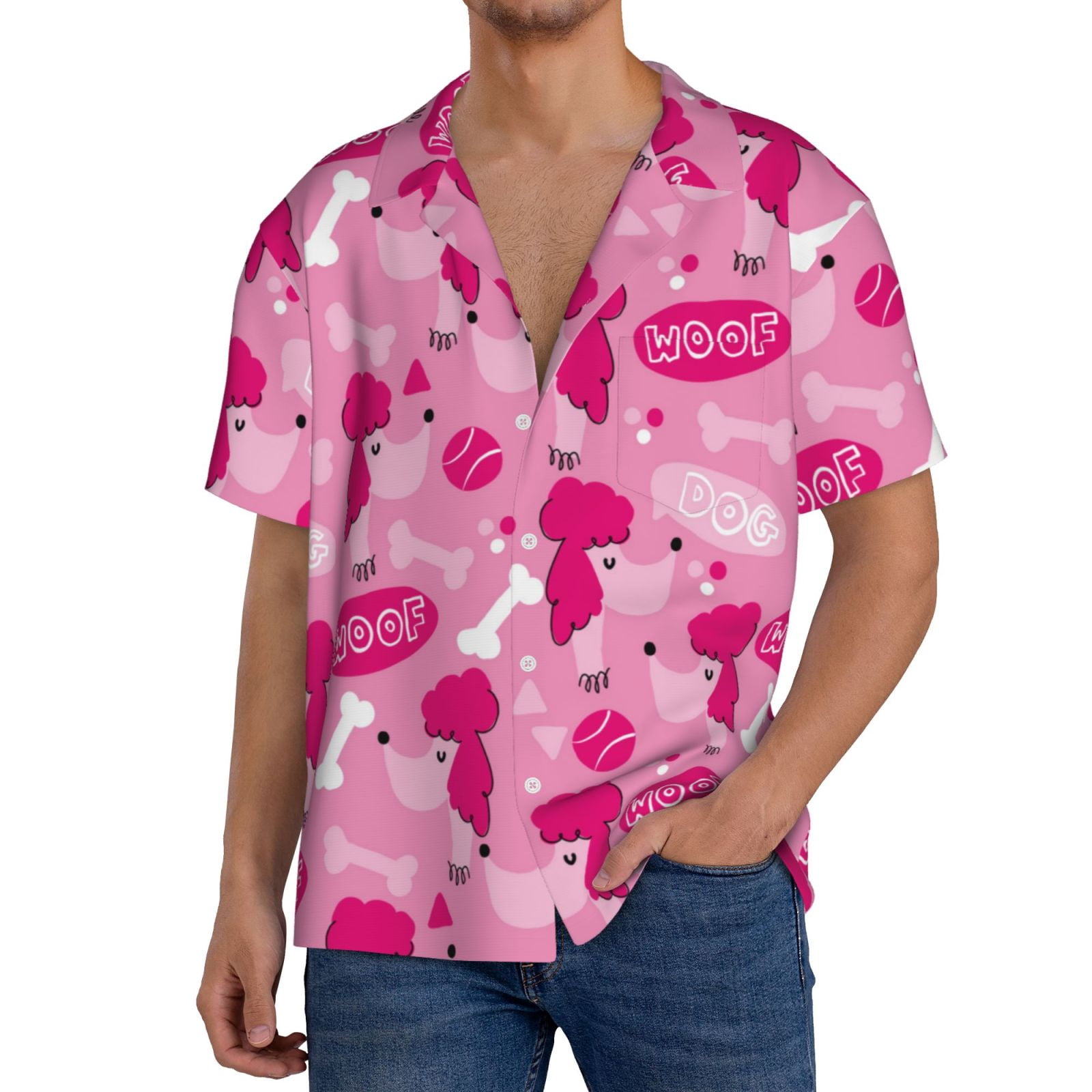 Salouo Poodle Dog Pattern Cuban Collar Shirts for Men Button-Down Shirt ...