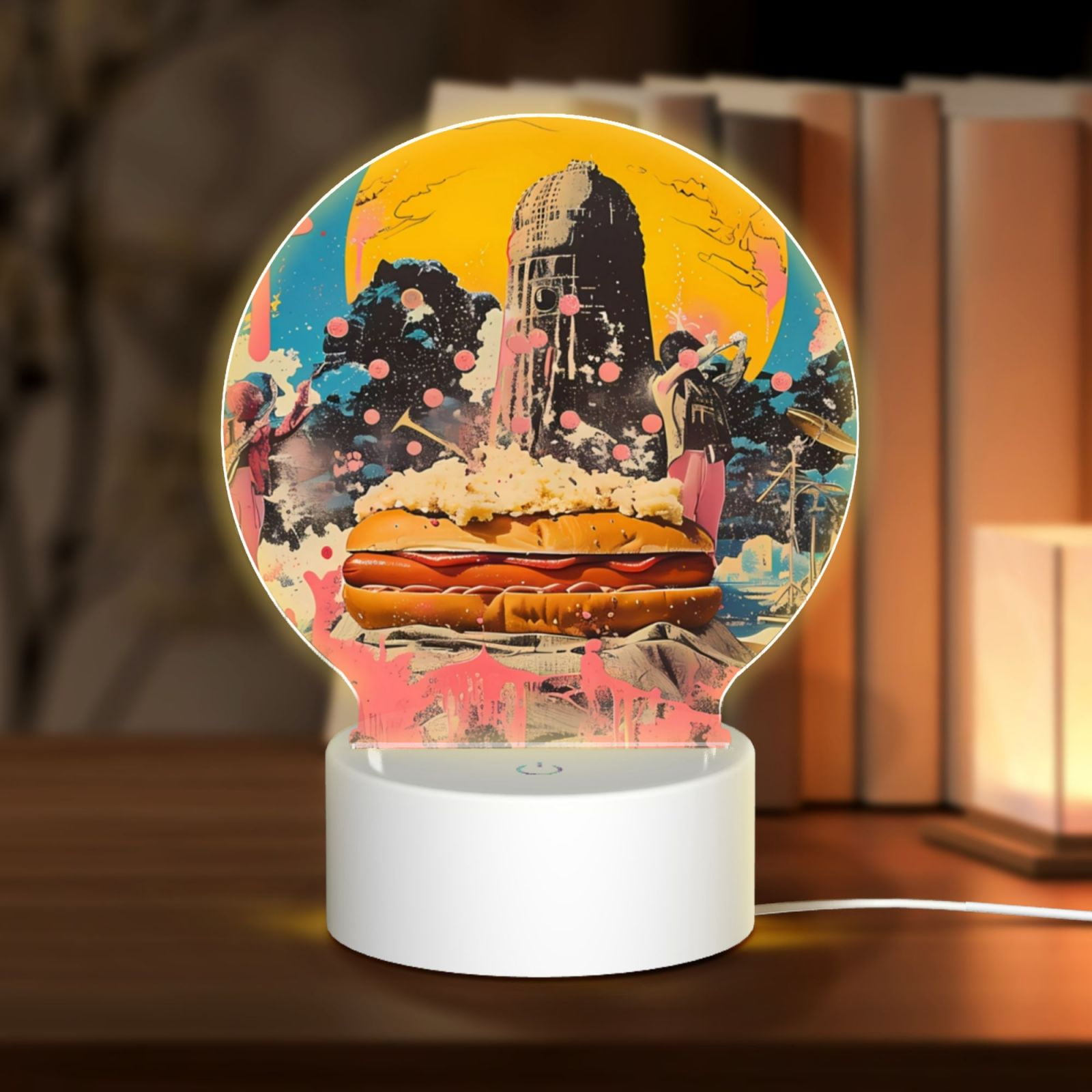 Salouo Psychedelic Band Hotdog Art for Round Acrylic Night Light ...