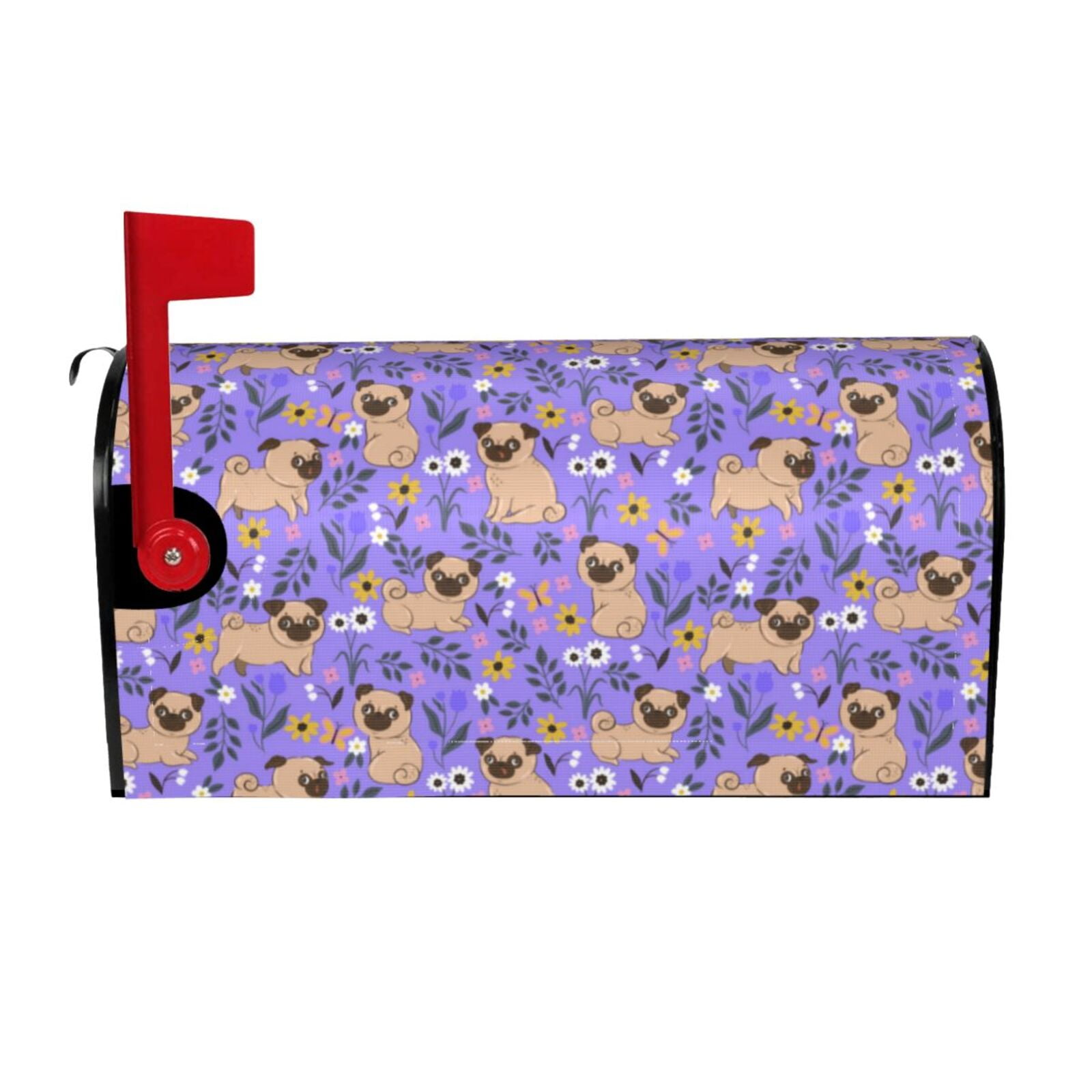 Salouo Pugs and Flowers for Magnetic Mailbox Covers Waterproof Post Box ...