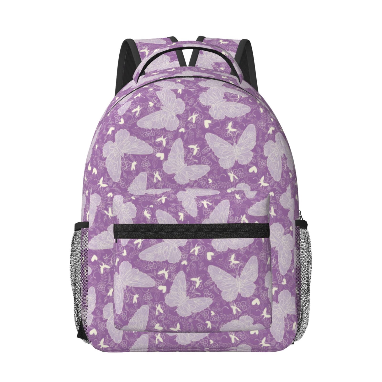 Salouo Purple Butterflies Floral Print Laptop Backpack 16.5'' Daypack ...
