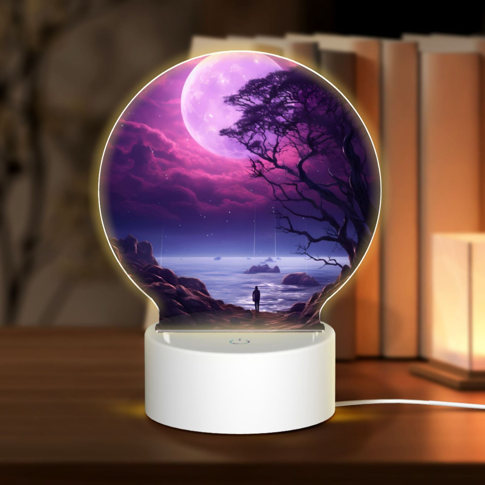 Salouo Purple Moon Tree Night Sky for Round Acrylic Night Light ...
