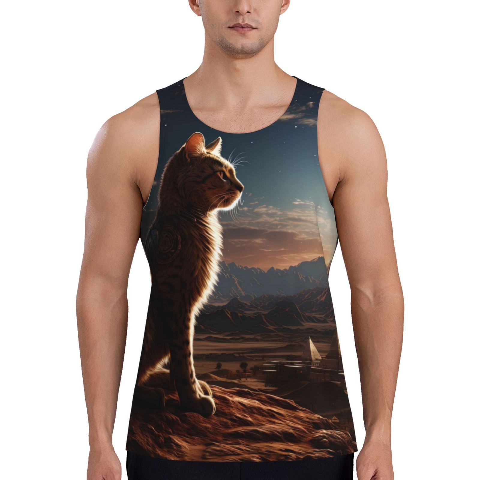 Salouo Pyramid Desert Cat for Men's Tank Tops,Sleeveless Muscle Shirts ...