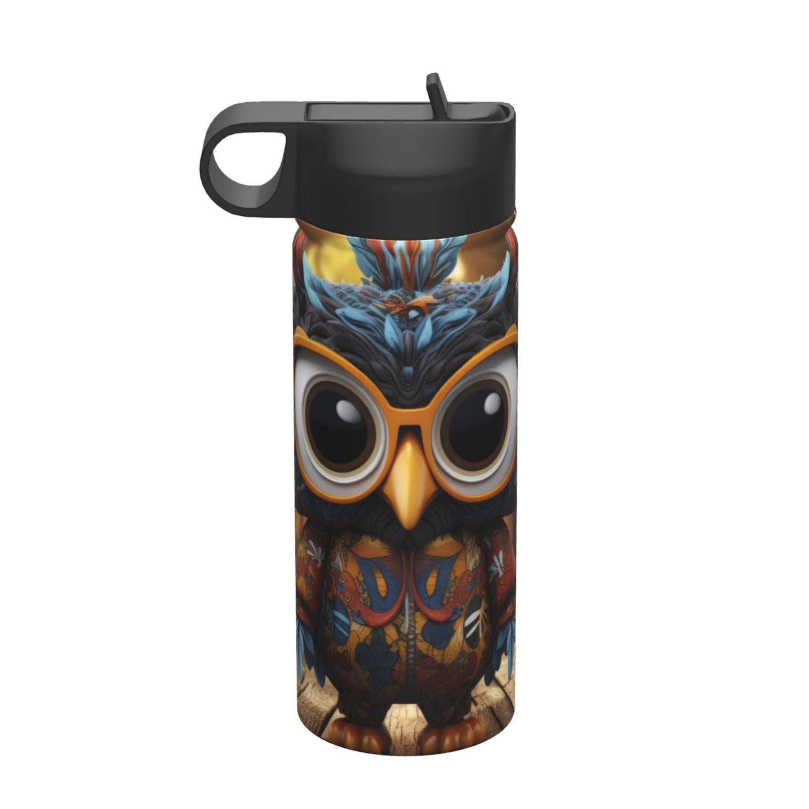 Salouo Quirky Owl With Glasses Pattern 18 oz Water Bottle With Straw ...