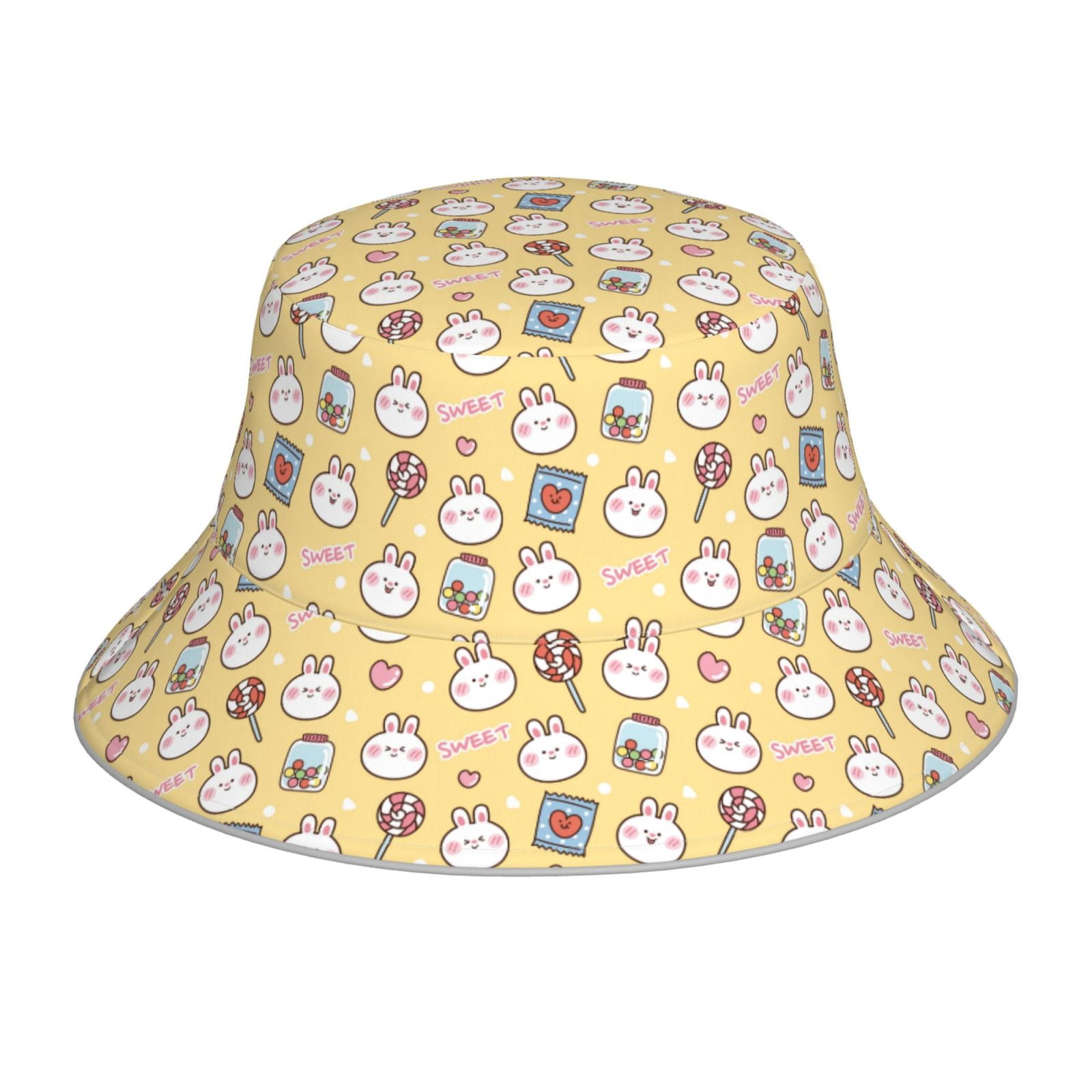 Salouo Rabbit And Candy Print Unisex Bucket Hat, Outdoor Summer Beach ...