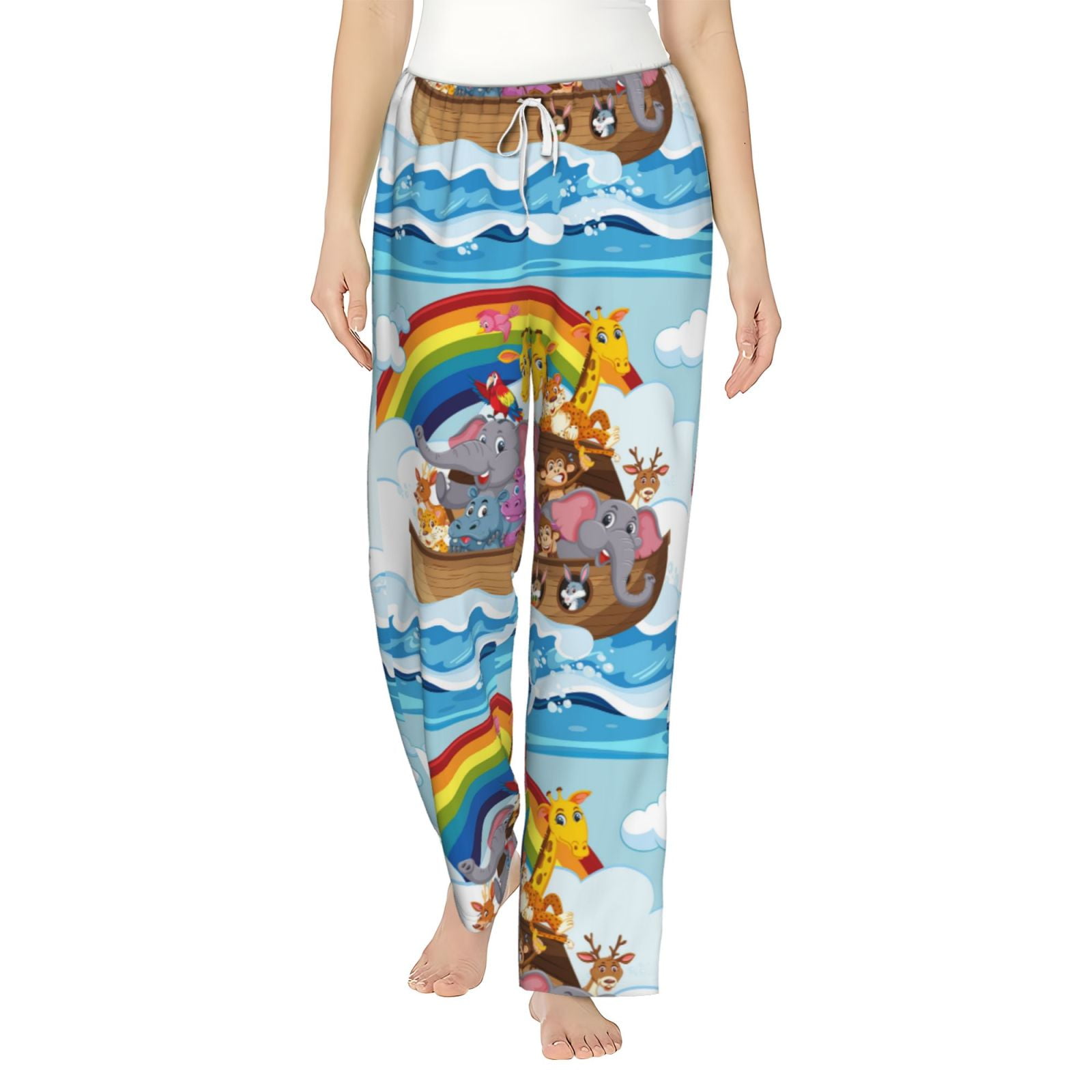 Salouo Rainbow Animals on Noah's Ark Print Women's Pajama Pants Casual ...