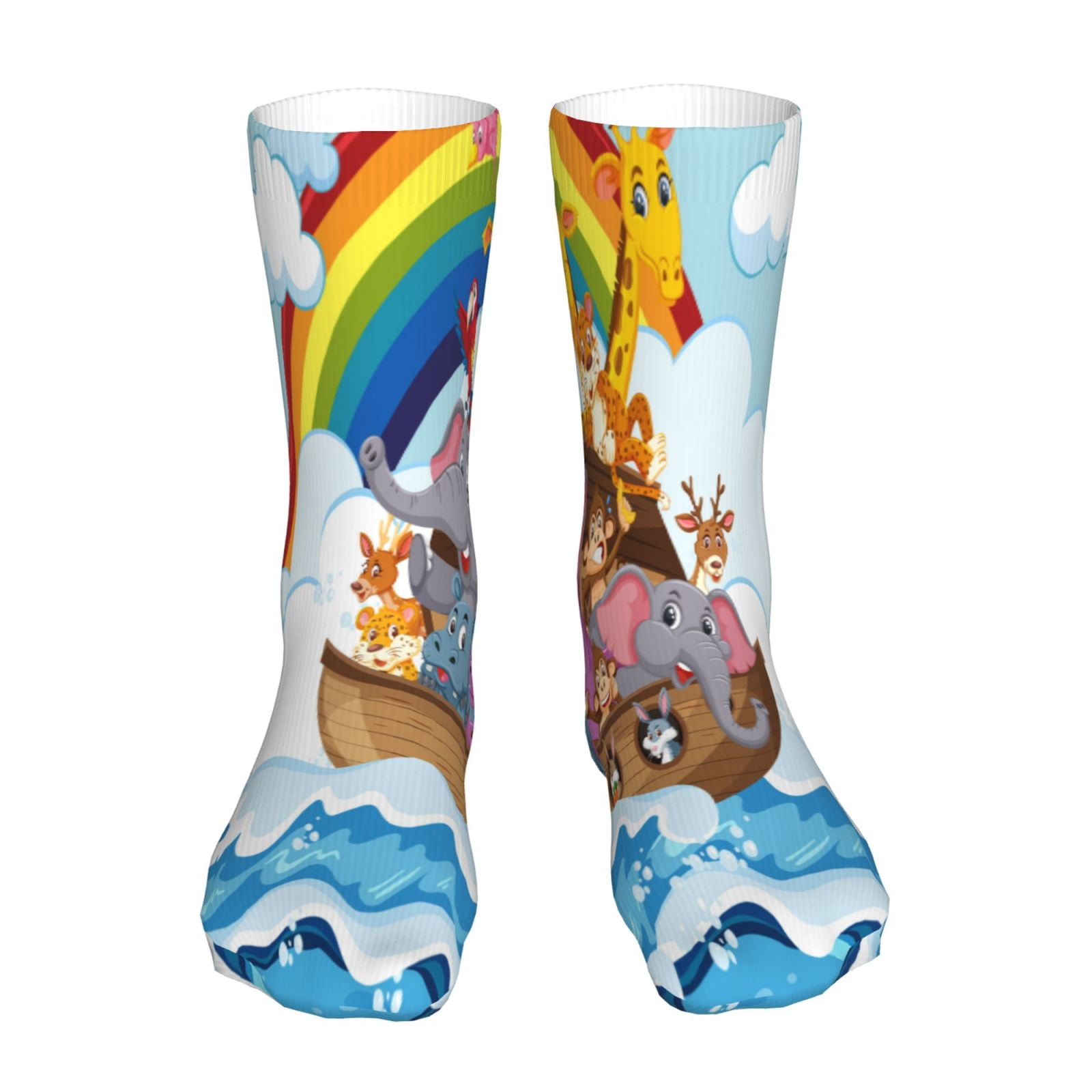 Salouo Rainbow Animals on Noah's Ark Pattern Fun Novelty Crew Socks ...