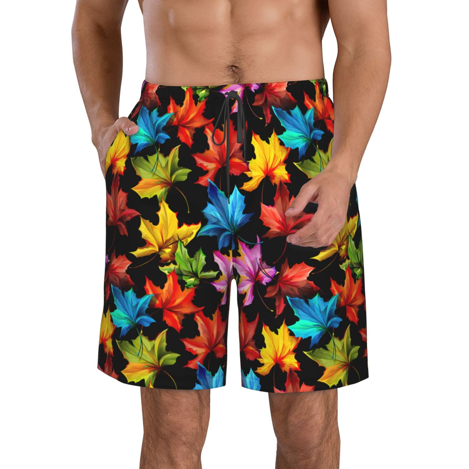 Salouo Rainbow Colorful Maple Leaves Pattern Swim Trunks for Men,Men's ...