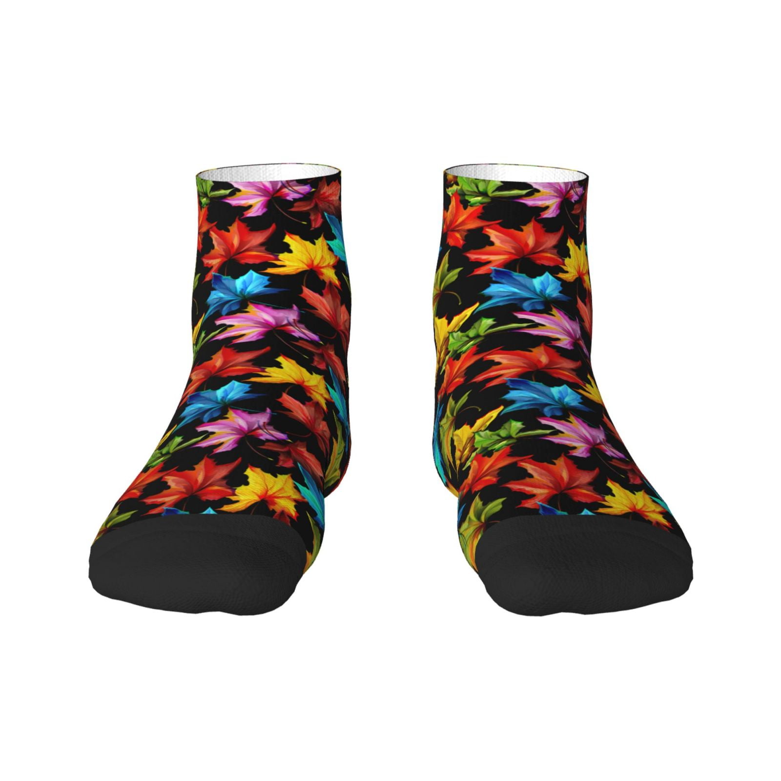 Salouo Rainbow Colorful Maple Leaves Pattern Unisex Middle Tube Socks ...