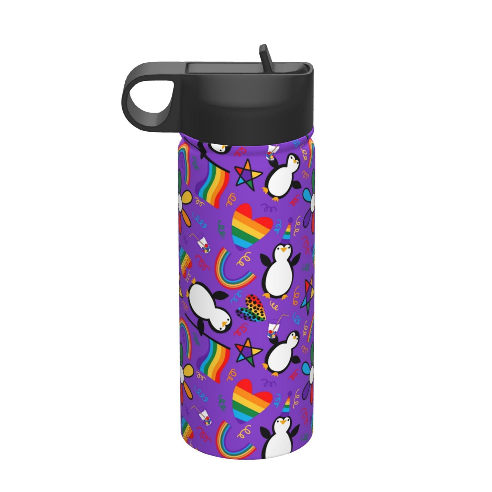 Salouo Rainbow Lgbt Penguin Pattern 18 oz Water Bottle With Straw ...