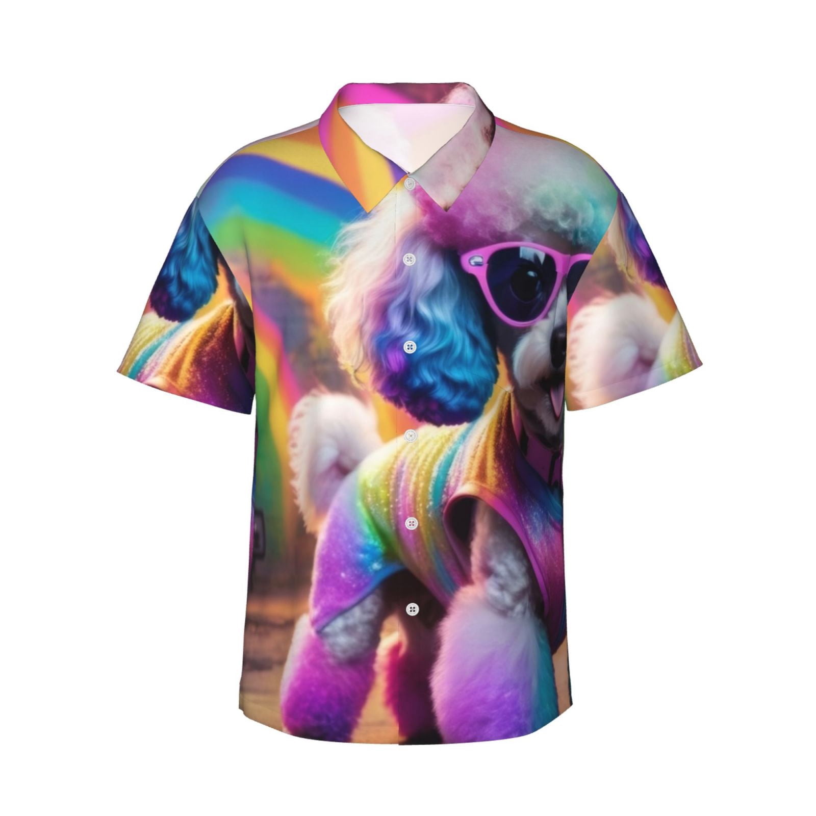 Salouo Rainbow Poodle Urban Street for Hawaiian Shirt for Men,Summer ...